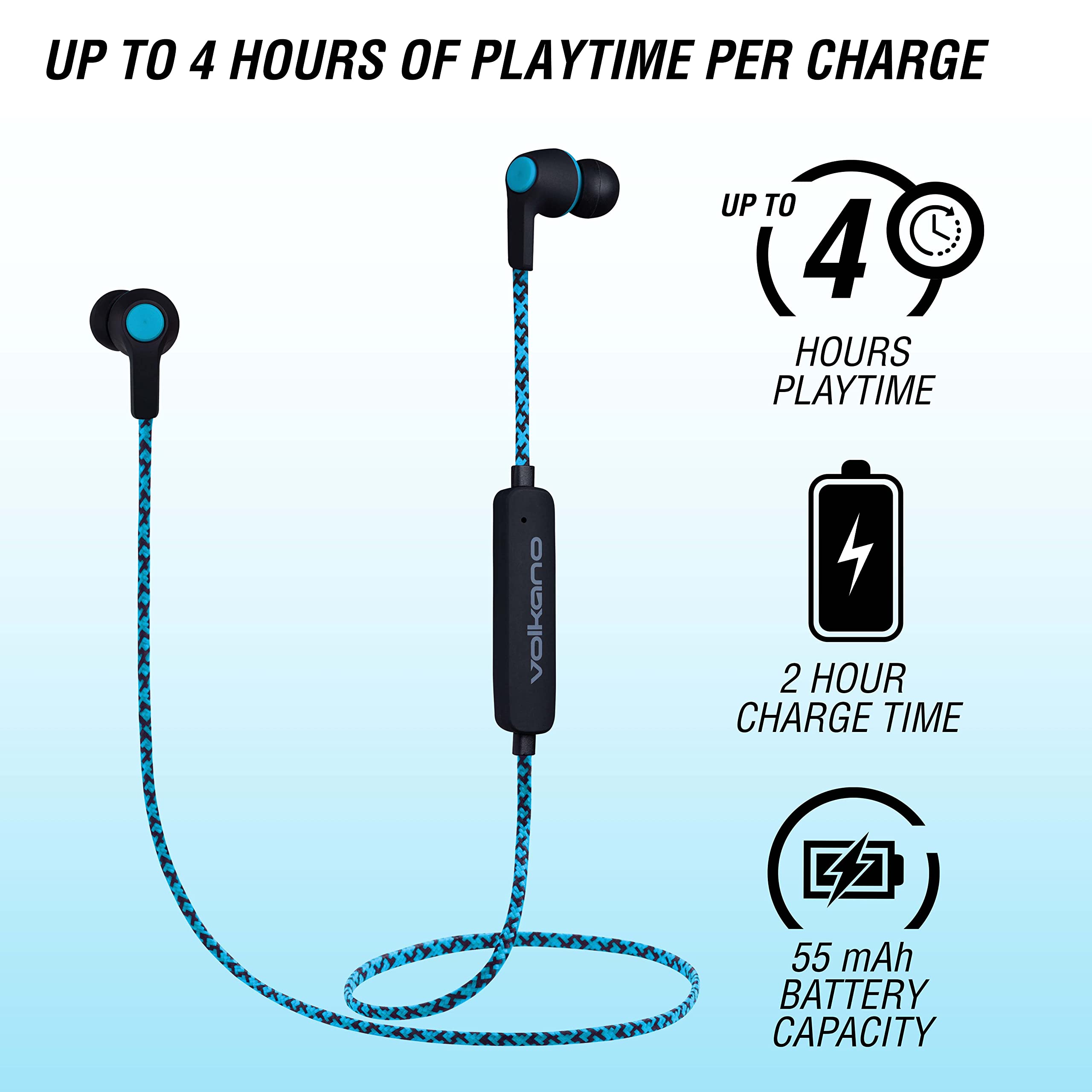Volkano Wireless Earphones with Microphone, Portable Square Earphone Carrying Case, True Stereo Sound in-Ear Bluetooth Headphones, Audífonos Inalámbricos Volume Control [Blue/Black] Moda Series