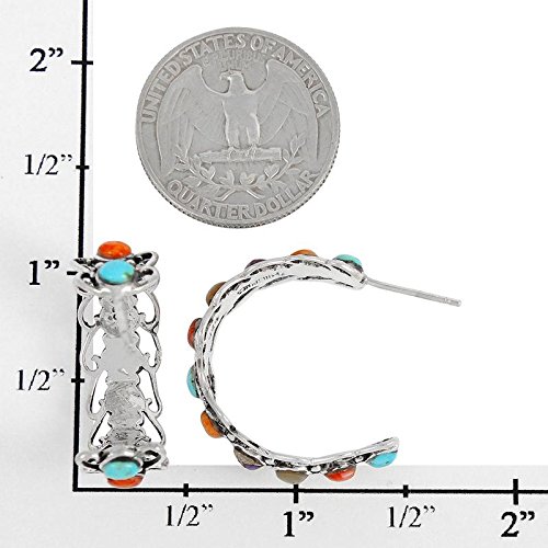 Turquoise Hoop Earrings 925 Sterling Silver & Genuine Turquoise (Multi)
