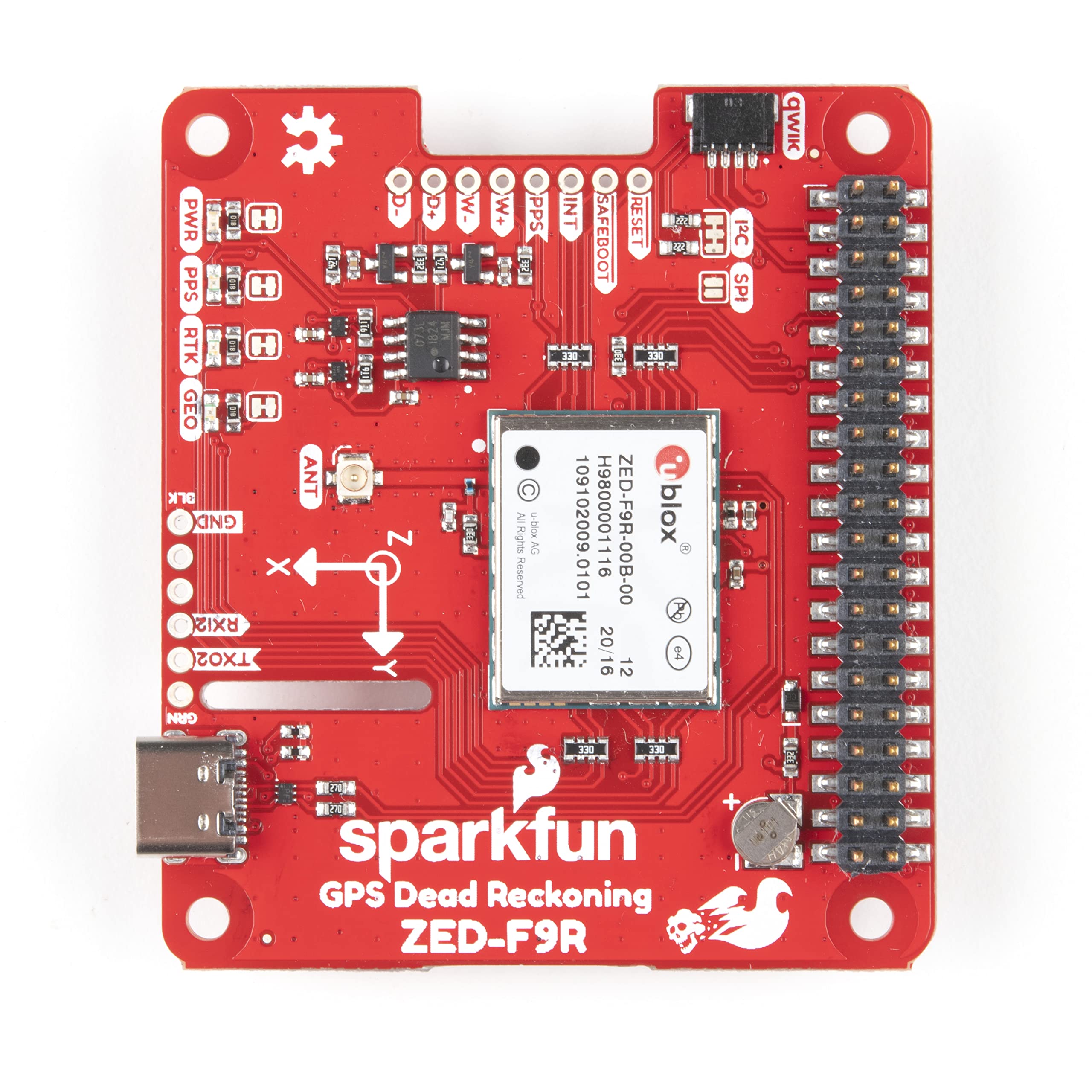 SparkFun GPS-RTK Dead Reckoning pHAT Compatible with Raspberry Pi-Concurrent Reception of GPS GLONASS Galileo BeiDou High Precision GPS - Receives L1C/A & L2C Bands Voltage:5V or 3.3V Logic:3.3V
