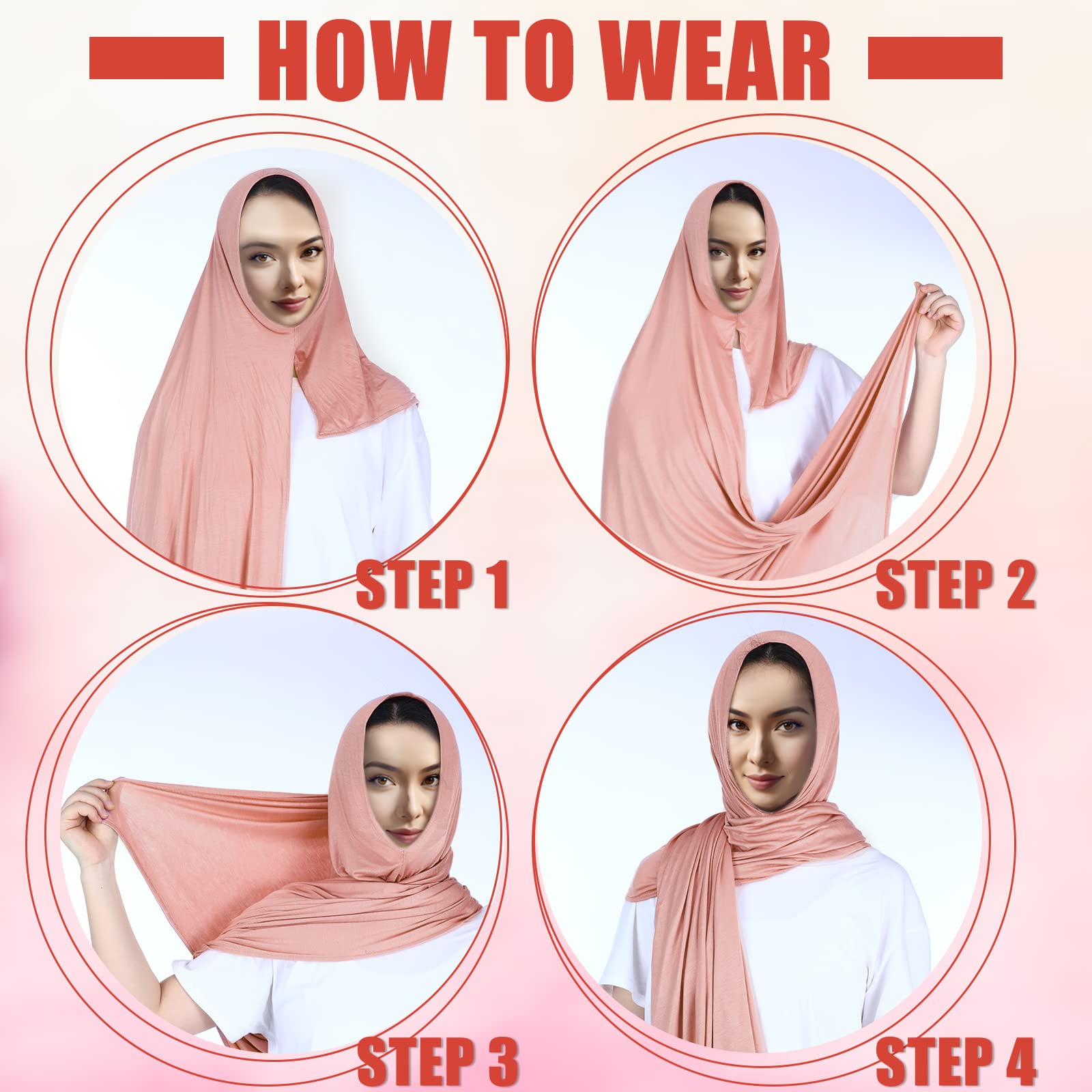 Vabean 4 Pcs Instant Hijab for Women Jersey Hijabs Pinless Islamic Muslim Head Wraps Premium Head Scarf Hijab Shawl(Fresh Color)