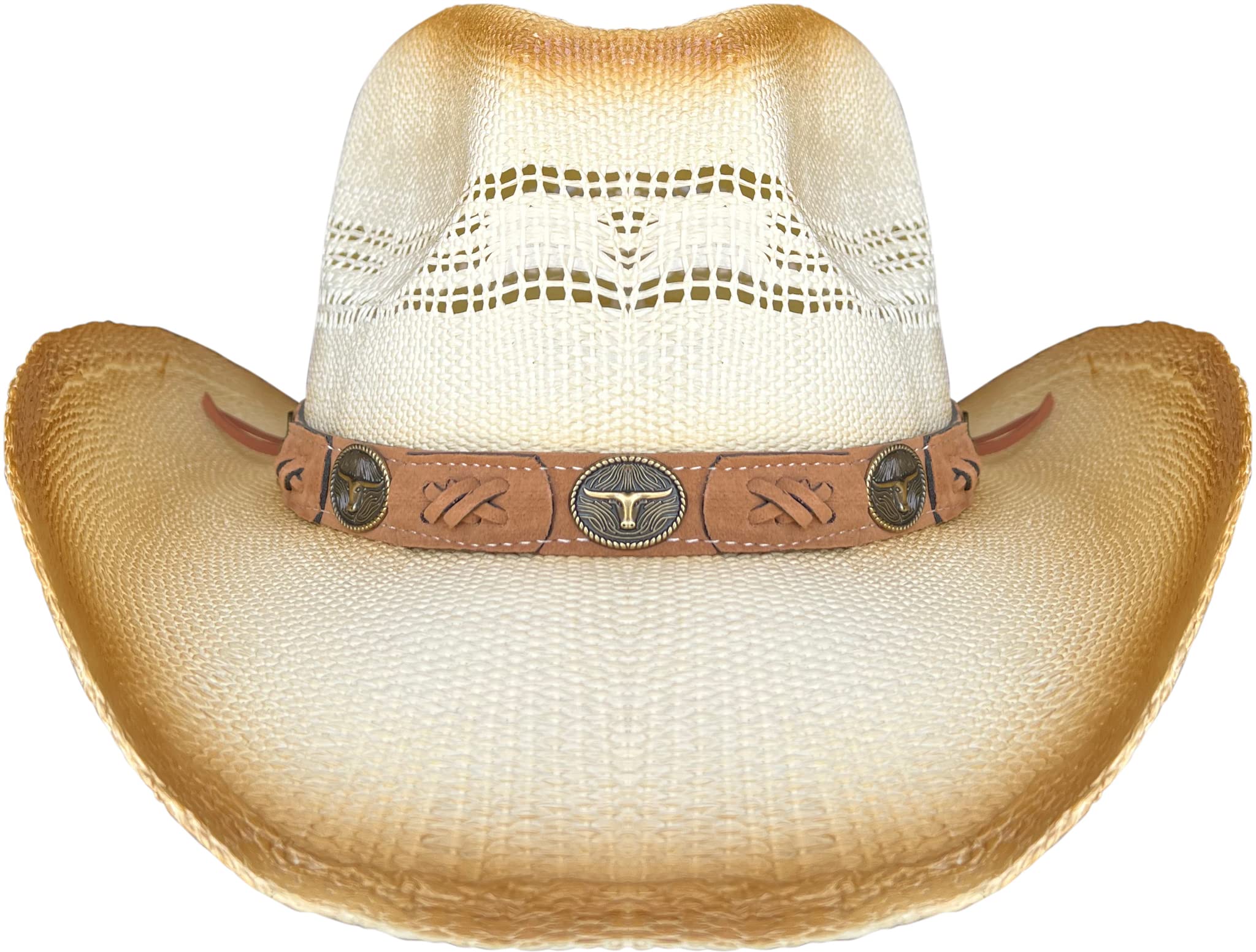 Western Outback Cowboy Hat Men's Women's Style Straw Felt Canvas (Western Bull)