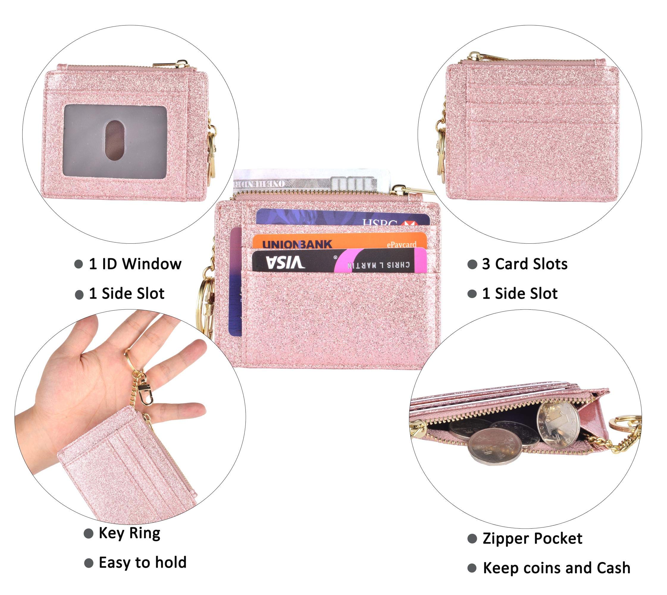 Womens Slim RFID Credit Card Holder Mini Front Pocket Wallet Coin Purse Keychain (starRosegold)