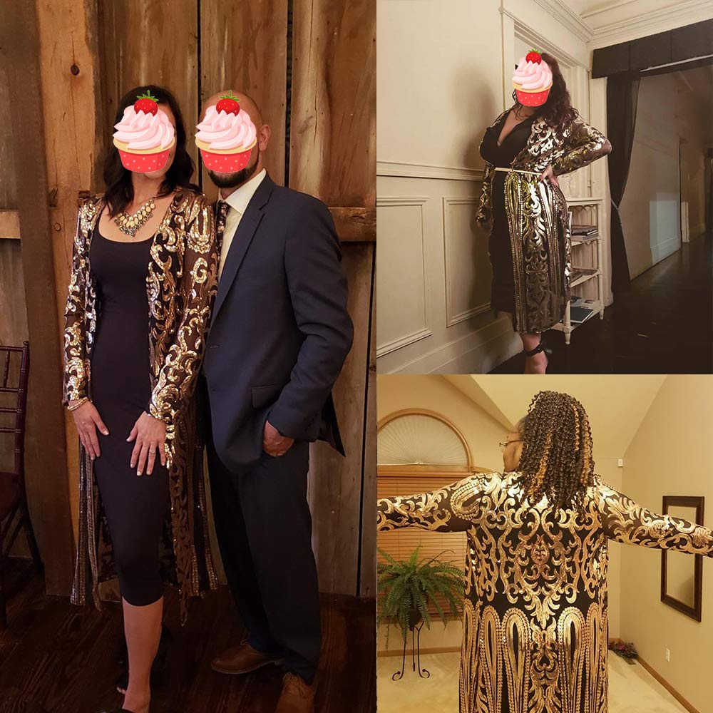 Women's Sequin Cardigan Summer Cover Up Dress Glitter Sparkle Open Front Coat Dresses Duster for Evening Prom 3XL Black
