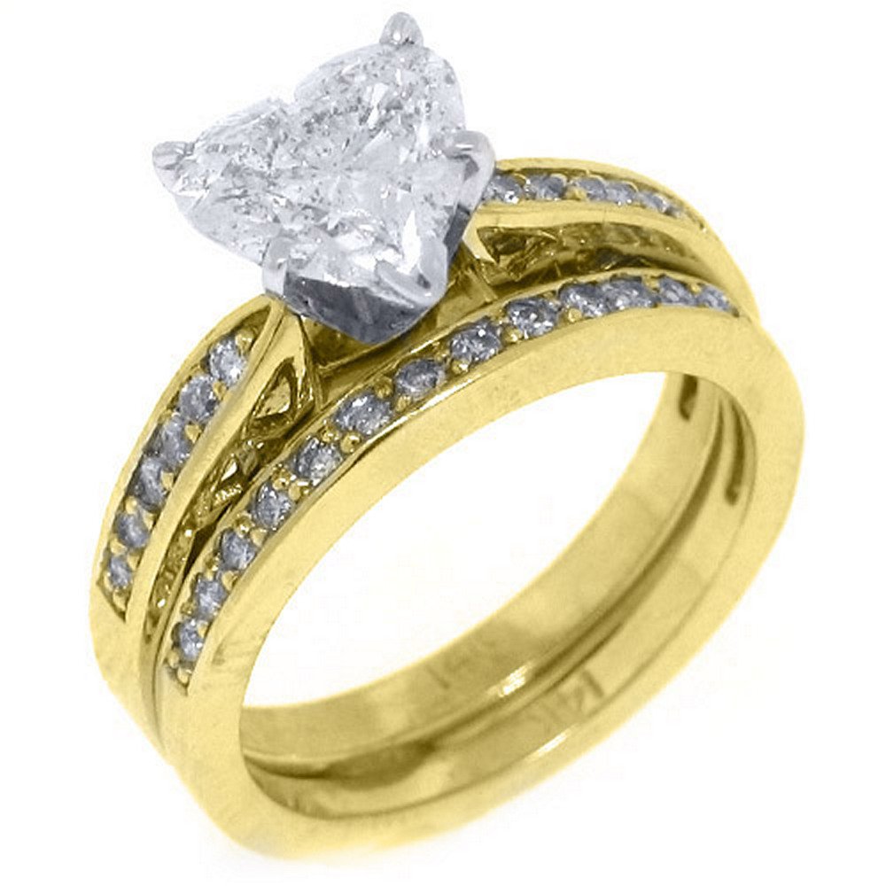 TheJewelryMaster 14k Yellow Gold Heart Shape Diamond Engagement Ring Wedding Band Set 2.18 Carats