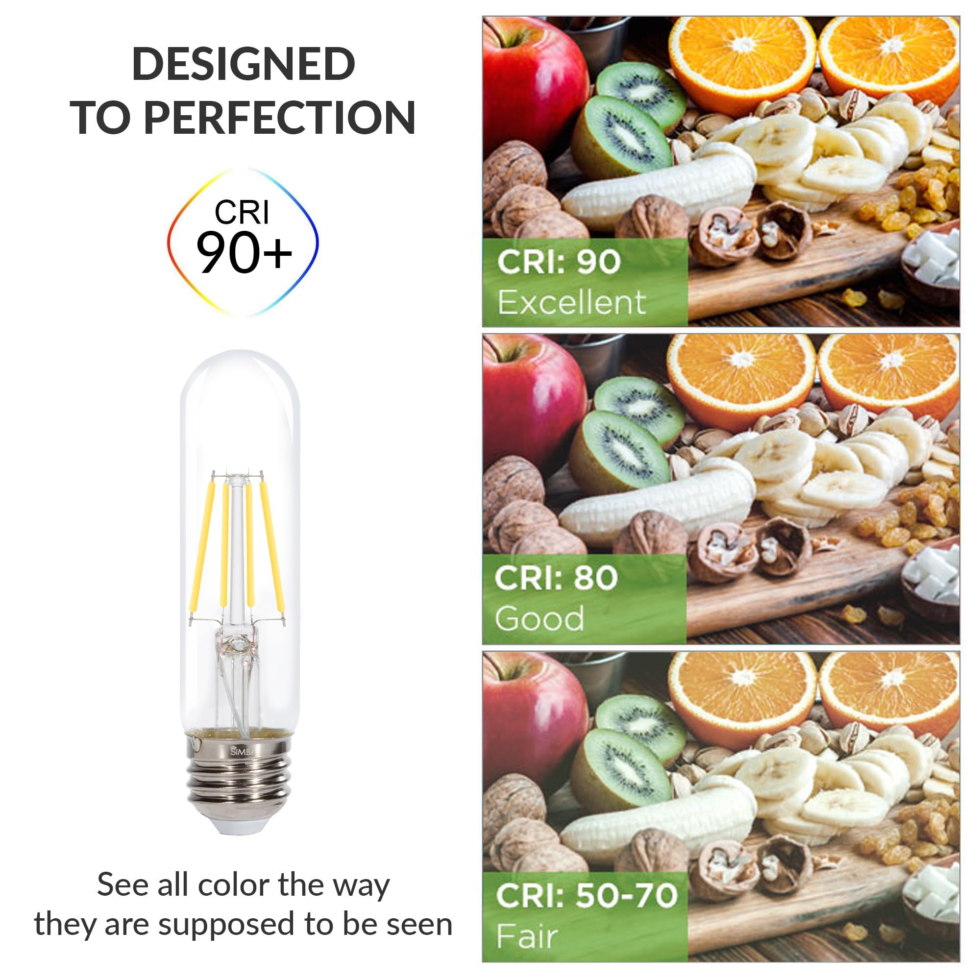 Simba Lighting LED T10 Tubular Edison Filament Light Bulbs (3 Pack) 6W Dimmable 60W Equivalent 120V for Cabinet Display, Piano Lamps, Clear Glass Decorative, Standard E26 Base, Natural White 4000K