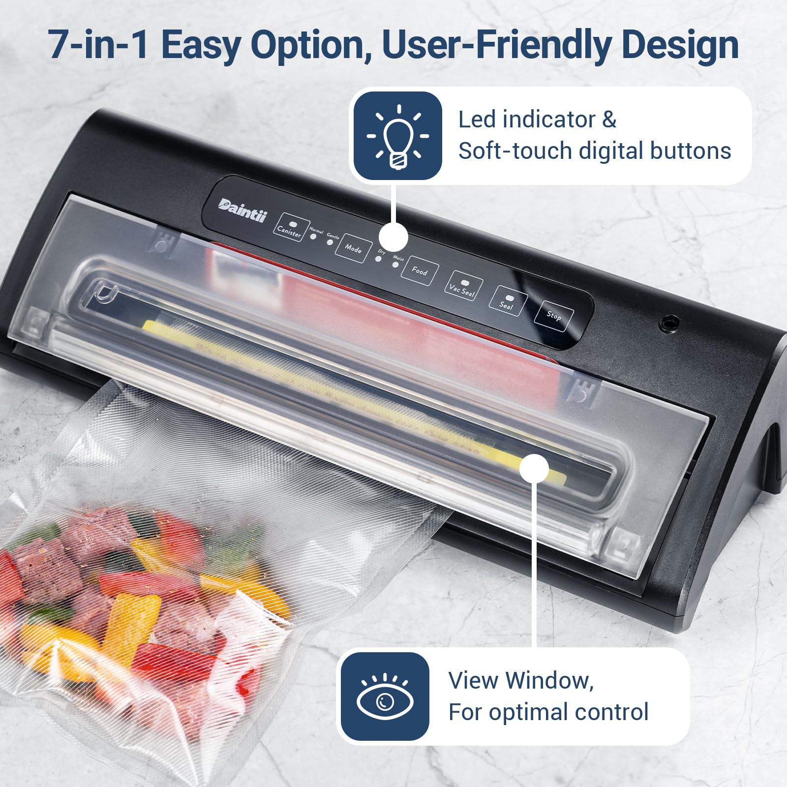 Vacuum Sealer, Automatic Powerful Vacuum Sealer Machine with Viewing Lid| Starter Kit | 7-in-1 Easy Options for Sous Vide and Food Storage