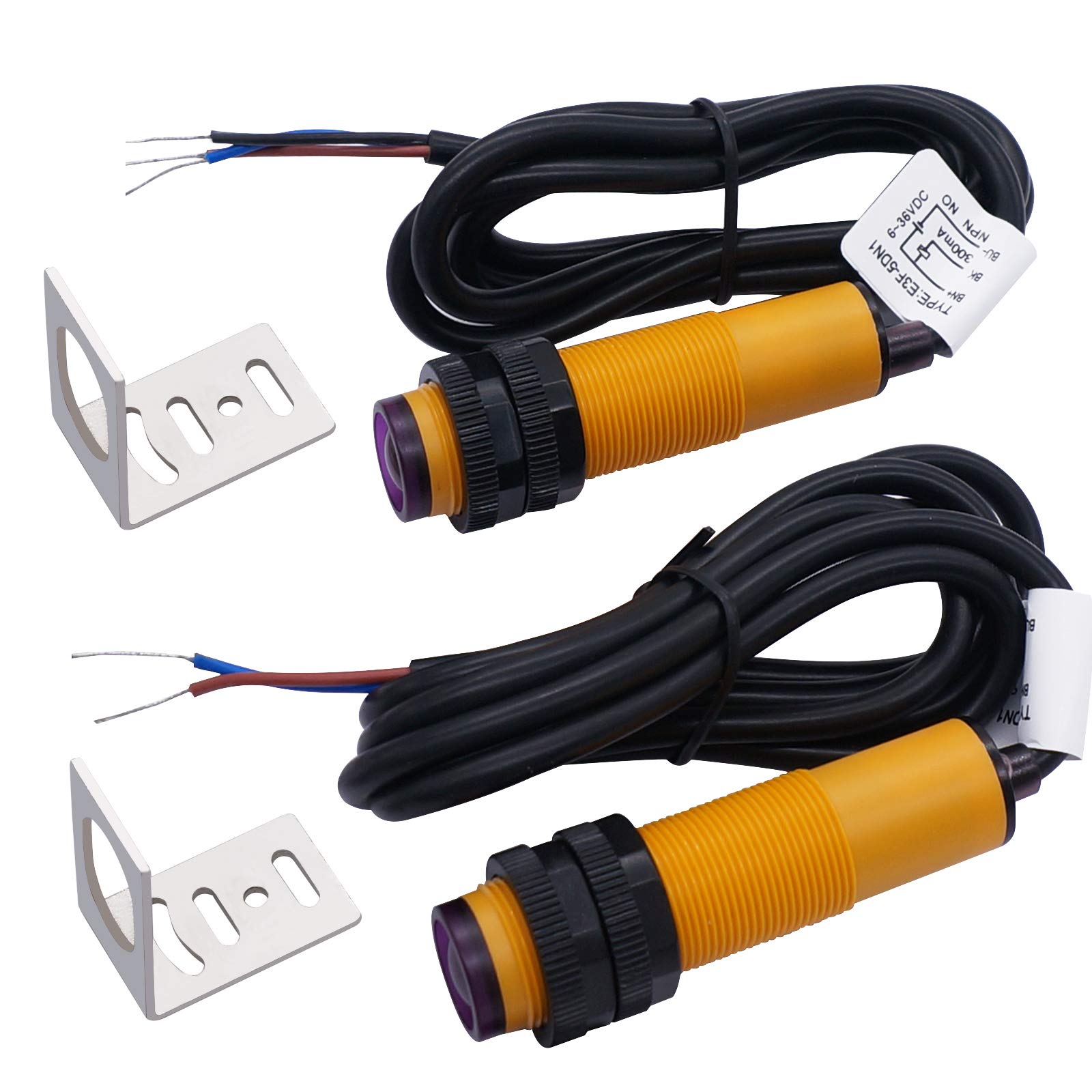 TWTADE Photoelectric Switch Sensor Distance 5M NPN NO 6-36VDC 300ma + 2 X Holder E3F-5DN1