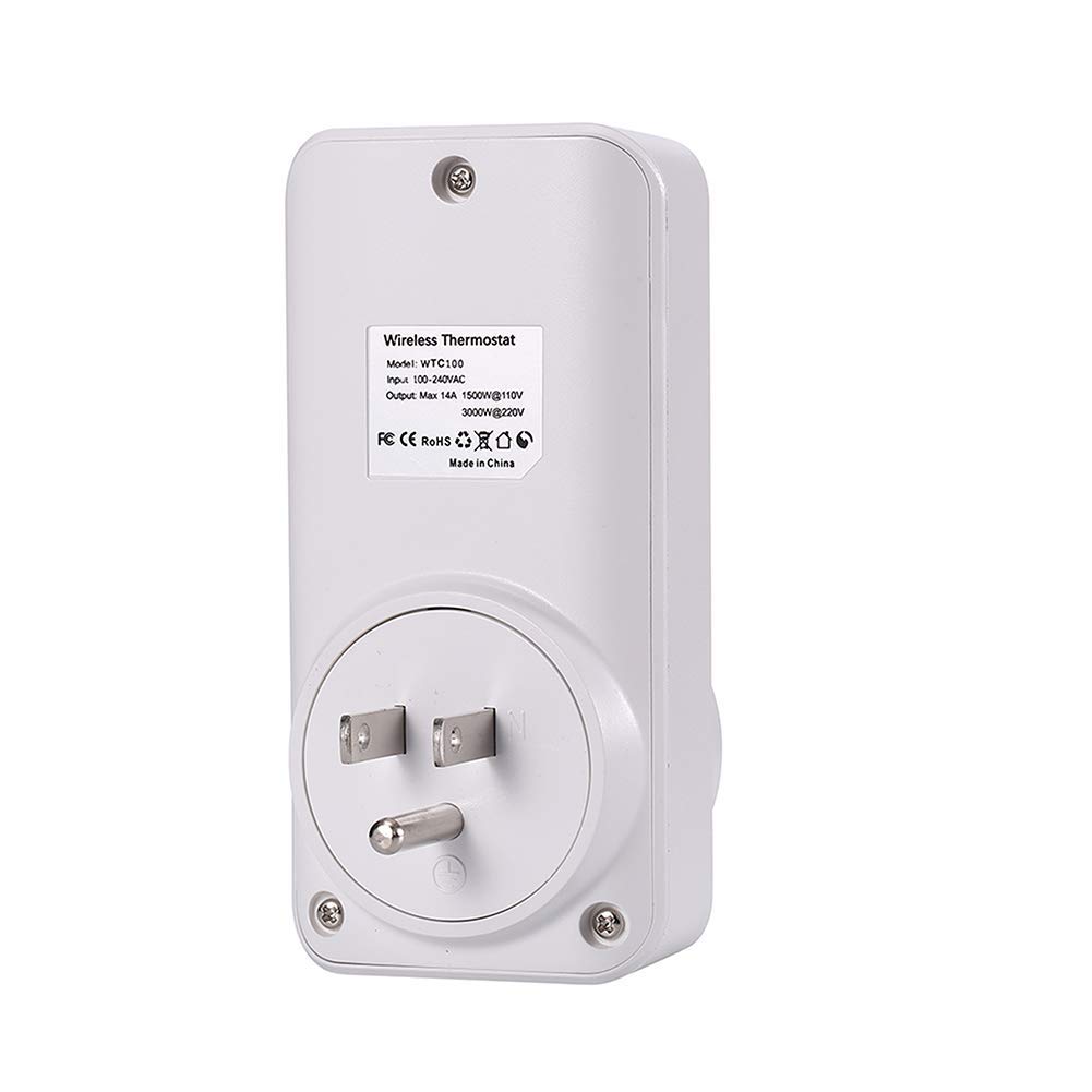 WTC100 Wireless Temperature Controller Digital Plug-in Thermostat Outlet Remote Control Heating Cooling Mode for Window A/C Fan Heater Greenhouse Homebrewing Reptile (Built-in Temp Sensor)