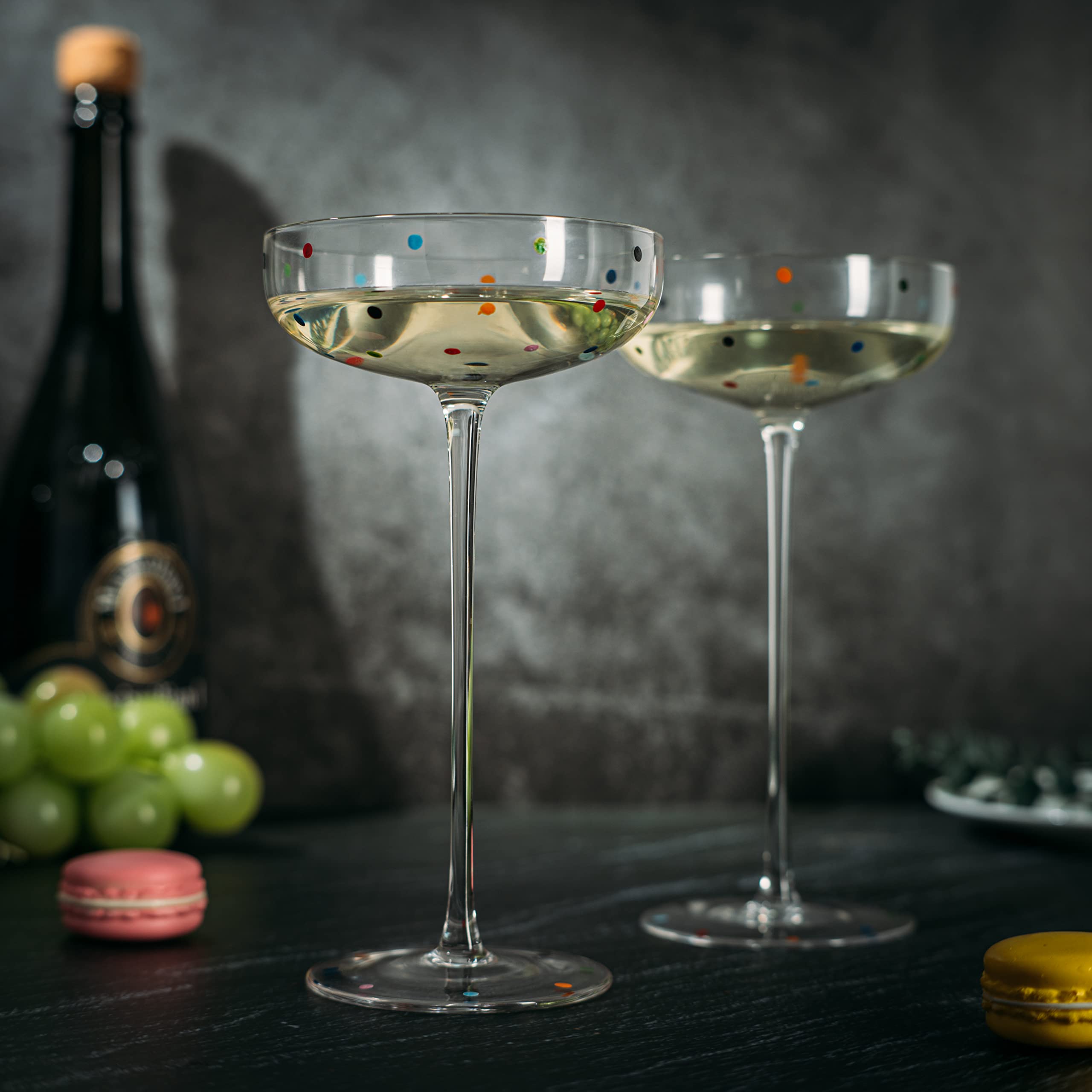 The Wine Savant Polka Dot Set of 2 Stemless Bubble Wine Glasses 18 oz Polka Dot Rainbow Glasses, Colored Wine Glasses, Bubble Glasses, Unique Tumblers Gift Idea For Everyday, Weddings, Parties