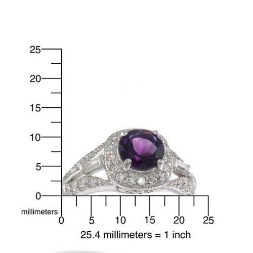 VIR JEWELS 0.85 cttw Purple Amethyst Ring .925 Sterling Silver with Rhodium Round 7 MM Size 7