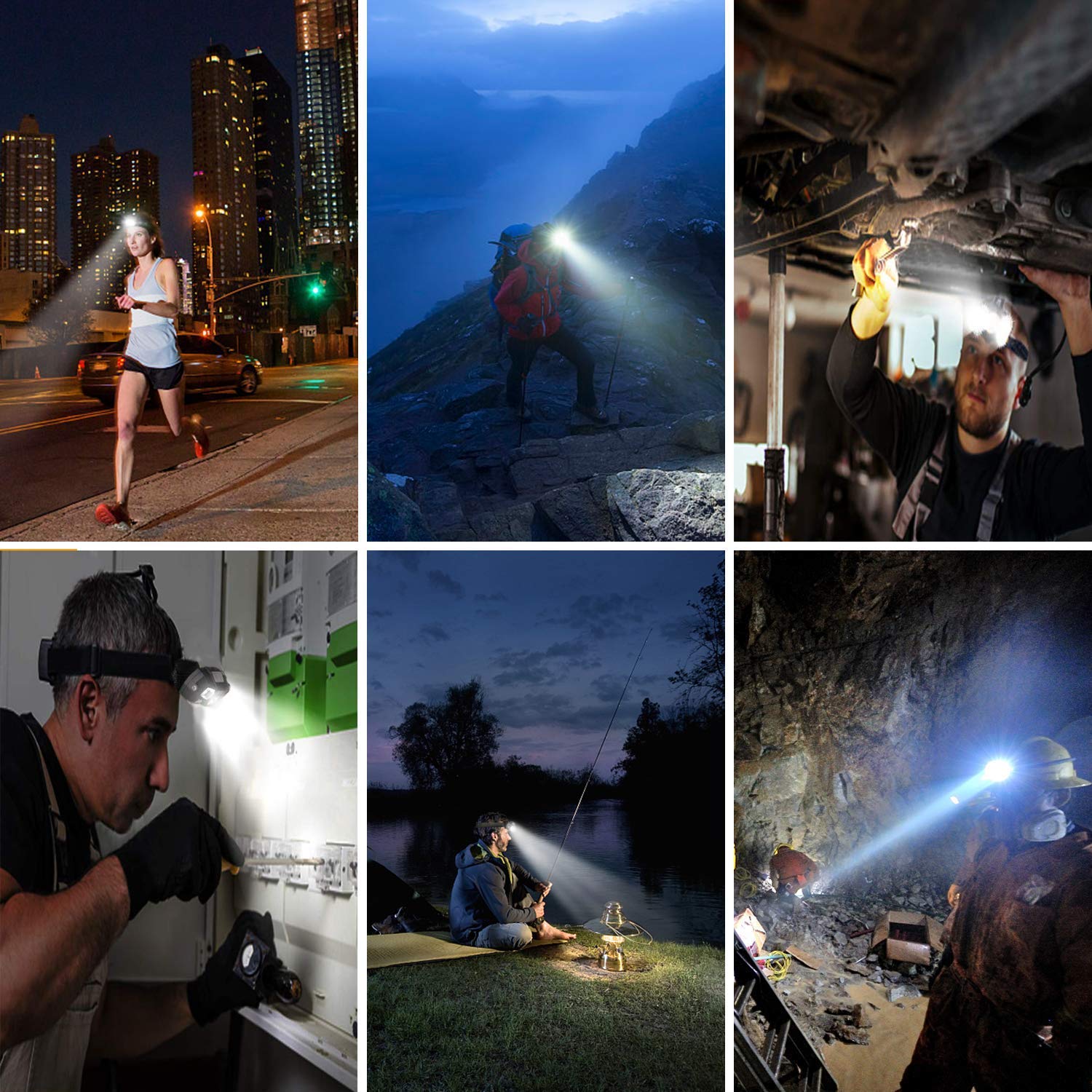 SHOWNEW 2 Packs Rechargeable Headlamp Flashlight, 800 Lumens Head Lamp Headlight with Red Light Motion Sensor for Adults Kids, 5 Lighting Modes Waterproof for Running Hiking Camping Fishing