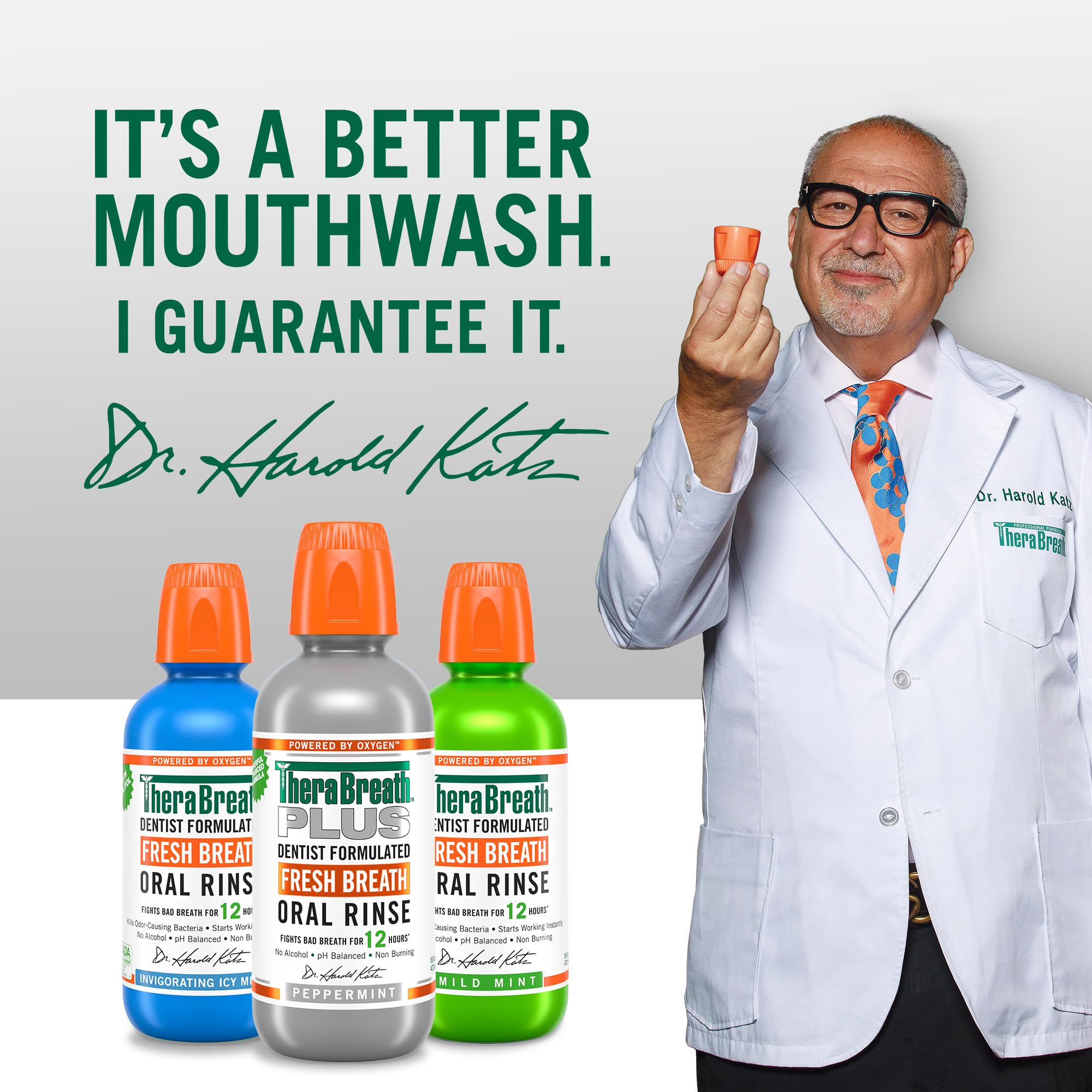 TheraBreath Fresh Breath PLUS Mouthwash, Peppermint Flavor, Alcohol-Free, 16 Fl Oz (Pack of 2)