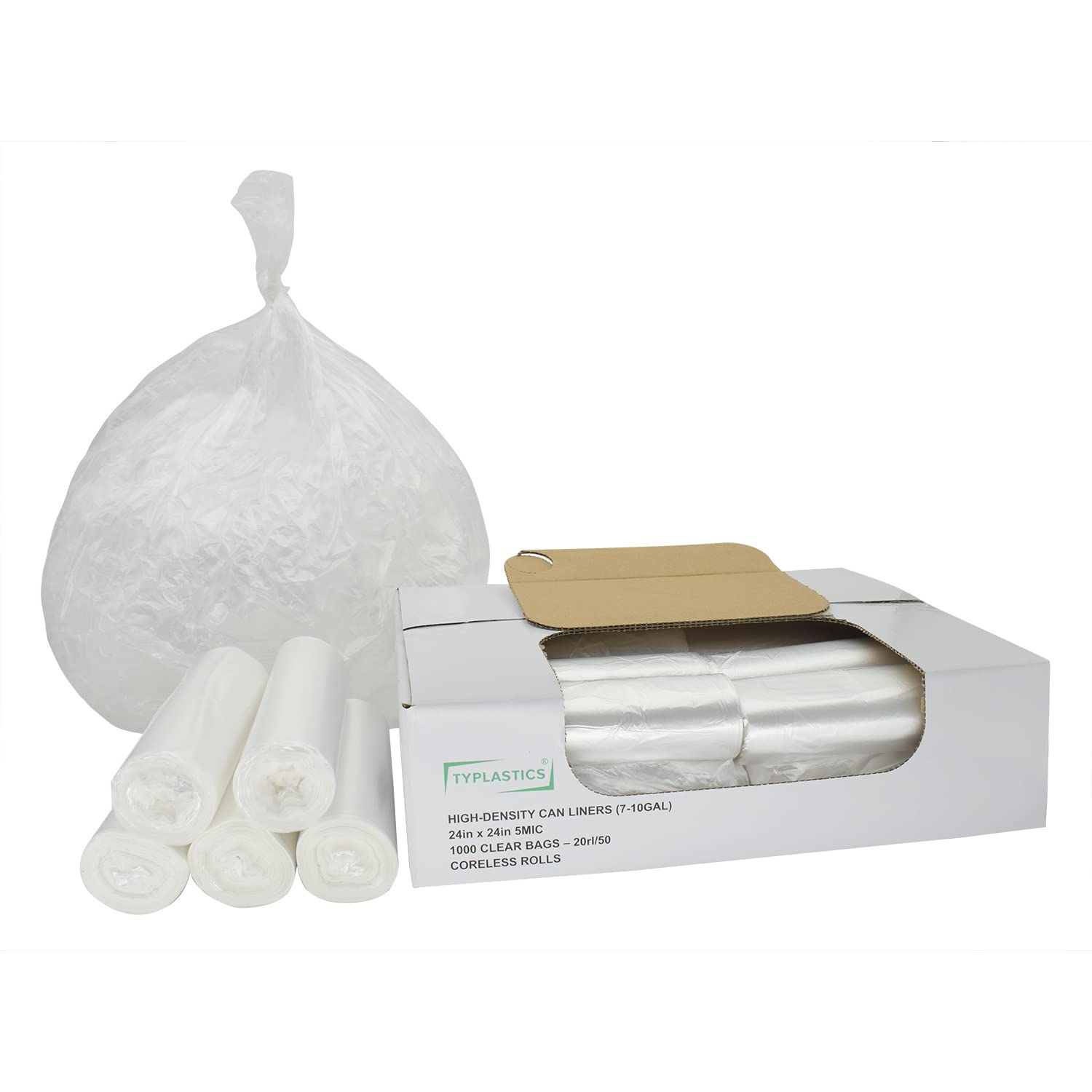TYPLASTICS Trash Can Liner - Wholesale 1000 Count Garbage bags on Perforated Roll 7-10 Gallon Multipurpose for Office Bathrooms Business Home Commercial and industrial needs 24" x 24"