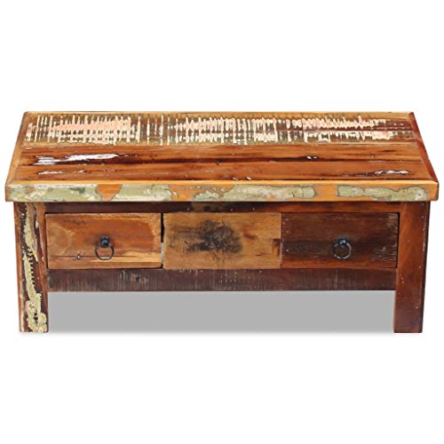 vidaXL Coffee Table 35.4"x17.7"x13.8",Rustic Coffee Table with 2 Drawers Tea,End Side Table Storage Cabinet Box Pure Handmade for Home Office Living Room Furniture,Solid Mango Wood