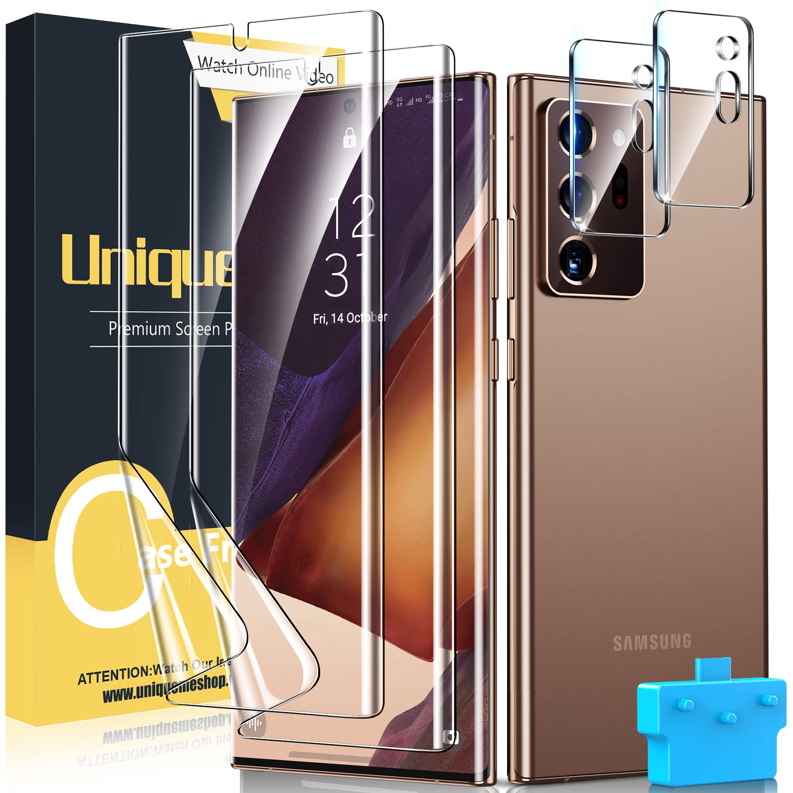 UniqueMe [2+2 Pack] Camera Lens Protector and Screen Protector for Samsung Galaxy A51 4G / 5G / 5G UW Tempered Glass [Easy Installation Frame] HD Clear [Anti-Scratch] [Bubble Free]