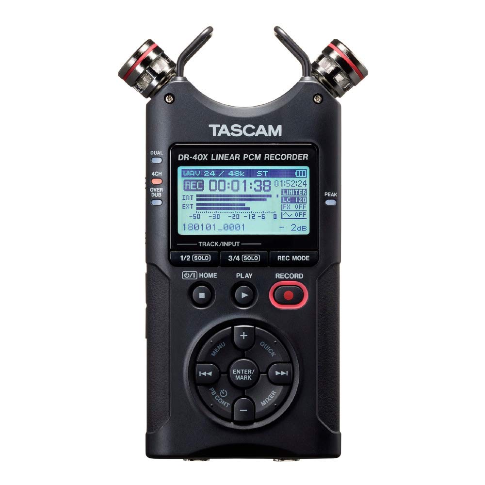 Tascam DR-40X Four-Track Audio Recorder/USB Audio Interface Bundle with 64GB Memory Card, USB Card Reader and Headphones (4 Items)