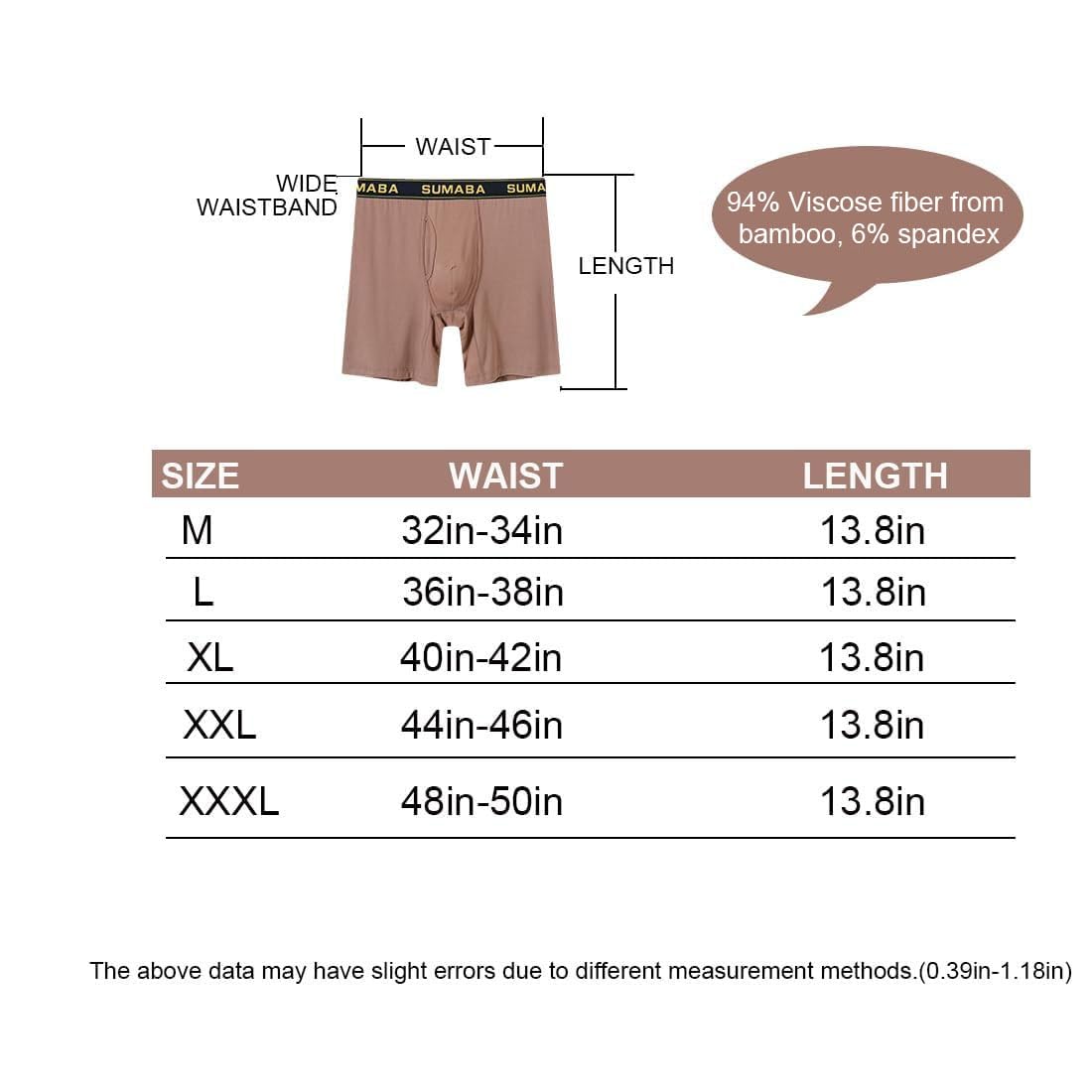 SUMABA Mens Bamboo Viscose Anti Chafing Spandex Boxer Briefs Underwear (7403Dark Blue/Brown, xl)