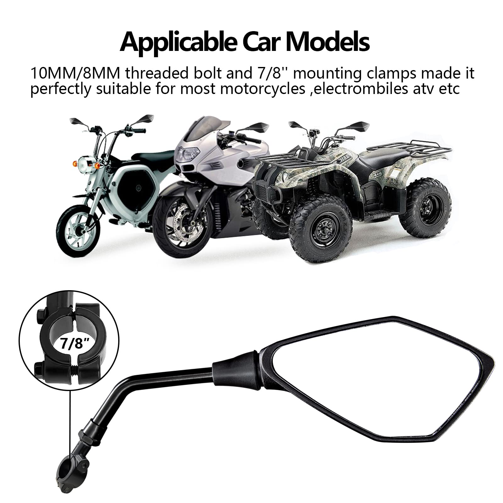 SHEJISI Universal Motorcycle ATV Rearview Mirror is Suitable for 7/8" Handlebars,Compatible with Polaris Sportsman Scrambler,Can-Am Outlander,Honda Grom TRX,Kawasaki Ninja,KYMCO,Yamaha,Suzuki