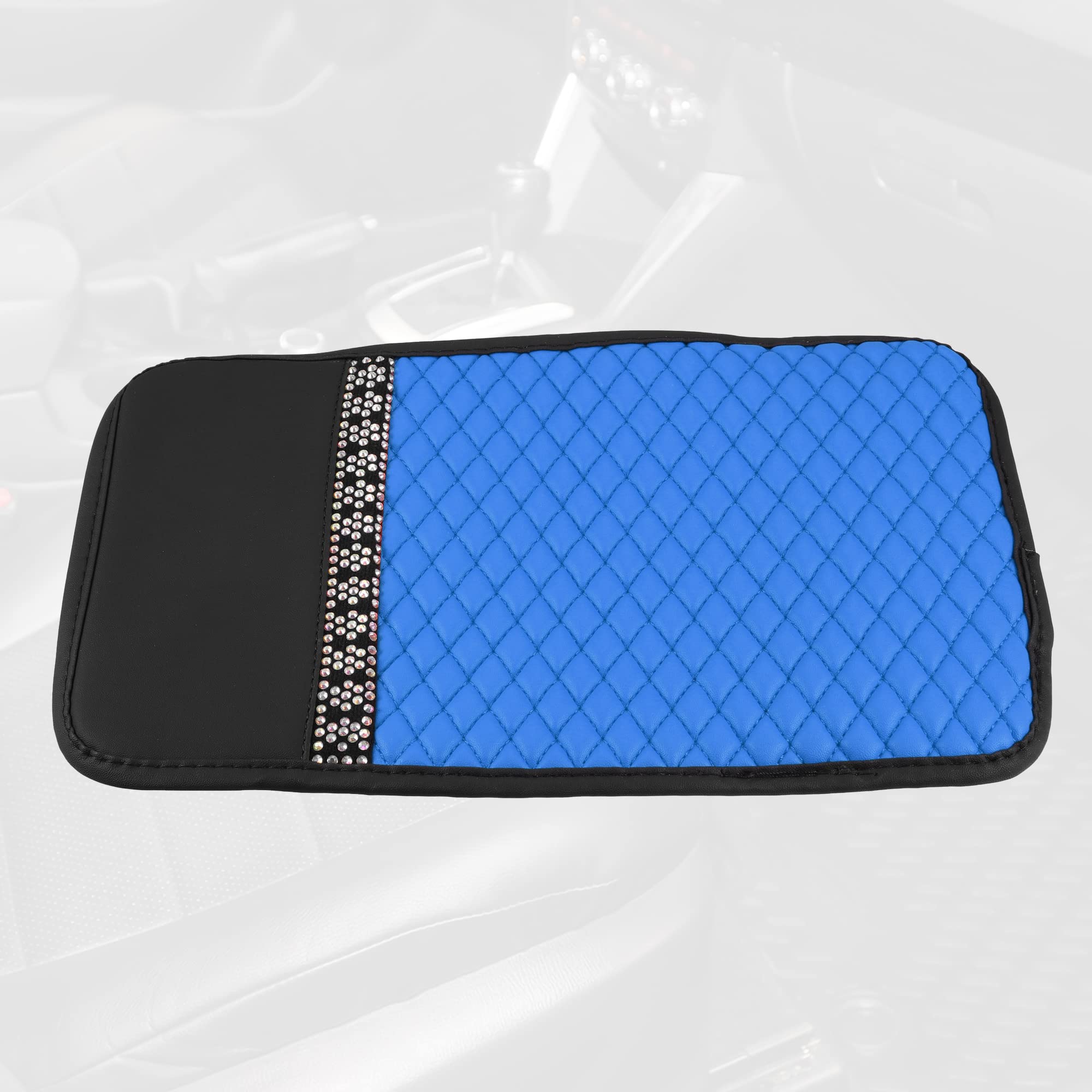 X AUTOHAUX Universal Car Center Console Lid Protector Car Armrest Cushion Waterproof PU Leather Armrest Seat Box Cover Pad for Vehicle Blue