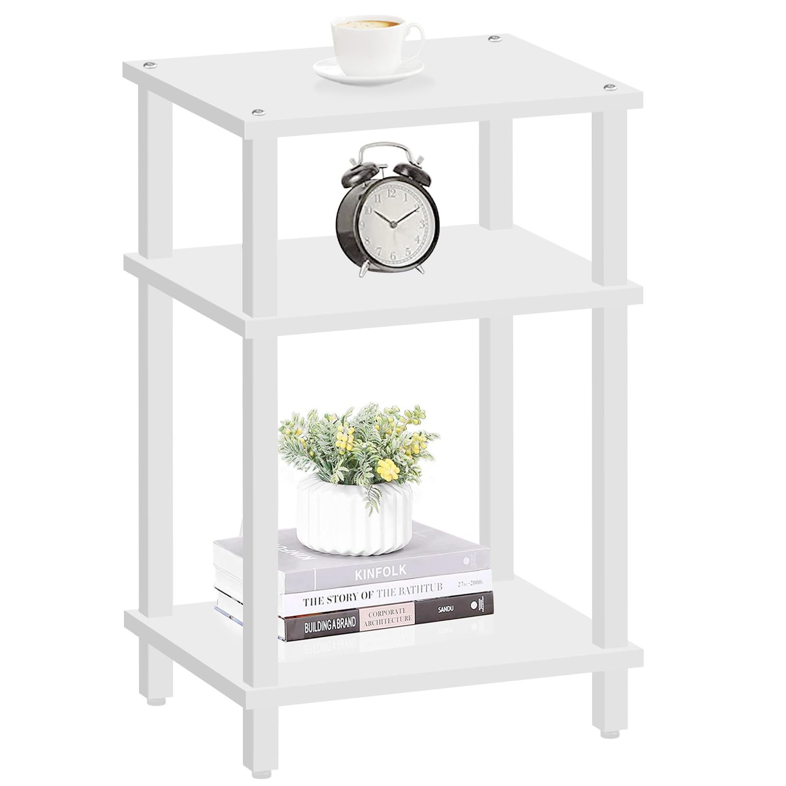 TUTOTAK End Table, Side Table, Nightstand, 3-Tier Storage Shelf, Sofa Table for Small Space, Living Room, Bed Room TB01BW049