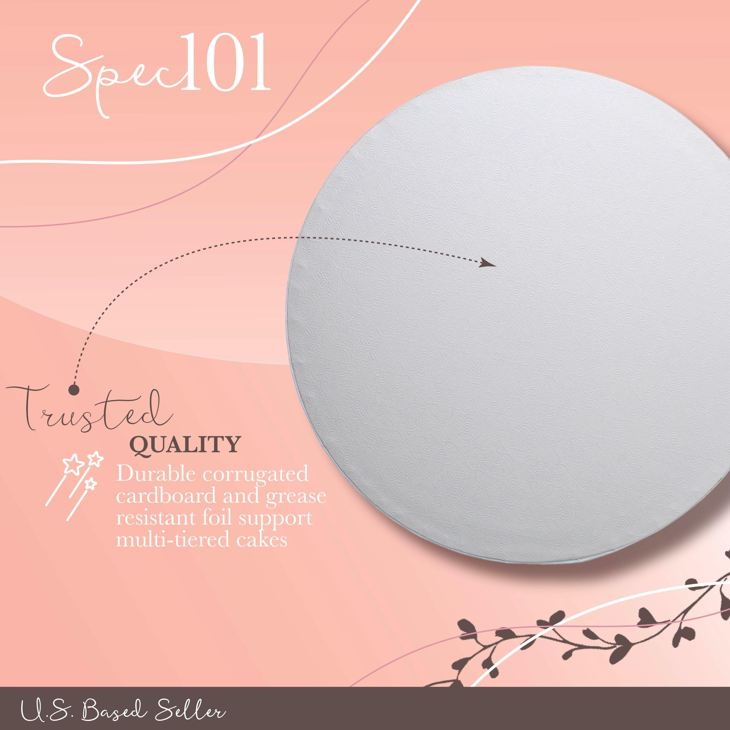 Spec101 Round Cake Drums, 10 Inch - 12pk White Cake Drum Boards with 1/2-Inch Thick Wrapped-Edges