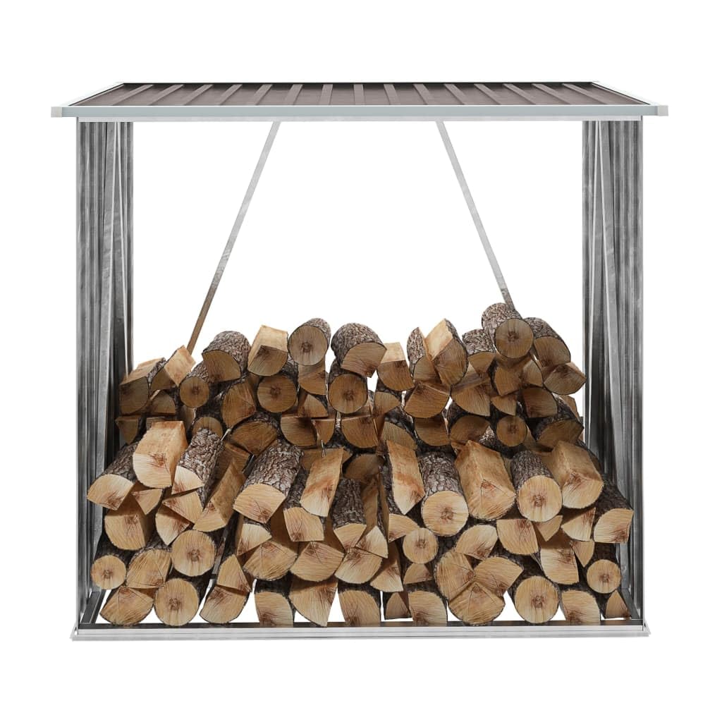 vidaXL Garden Log Storage Shed - Compact, Waterproof Wood Storage with Ventiliated Design - Galvanized Steel - Brown - 64.2" x 32.7" x 60.6"