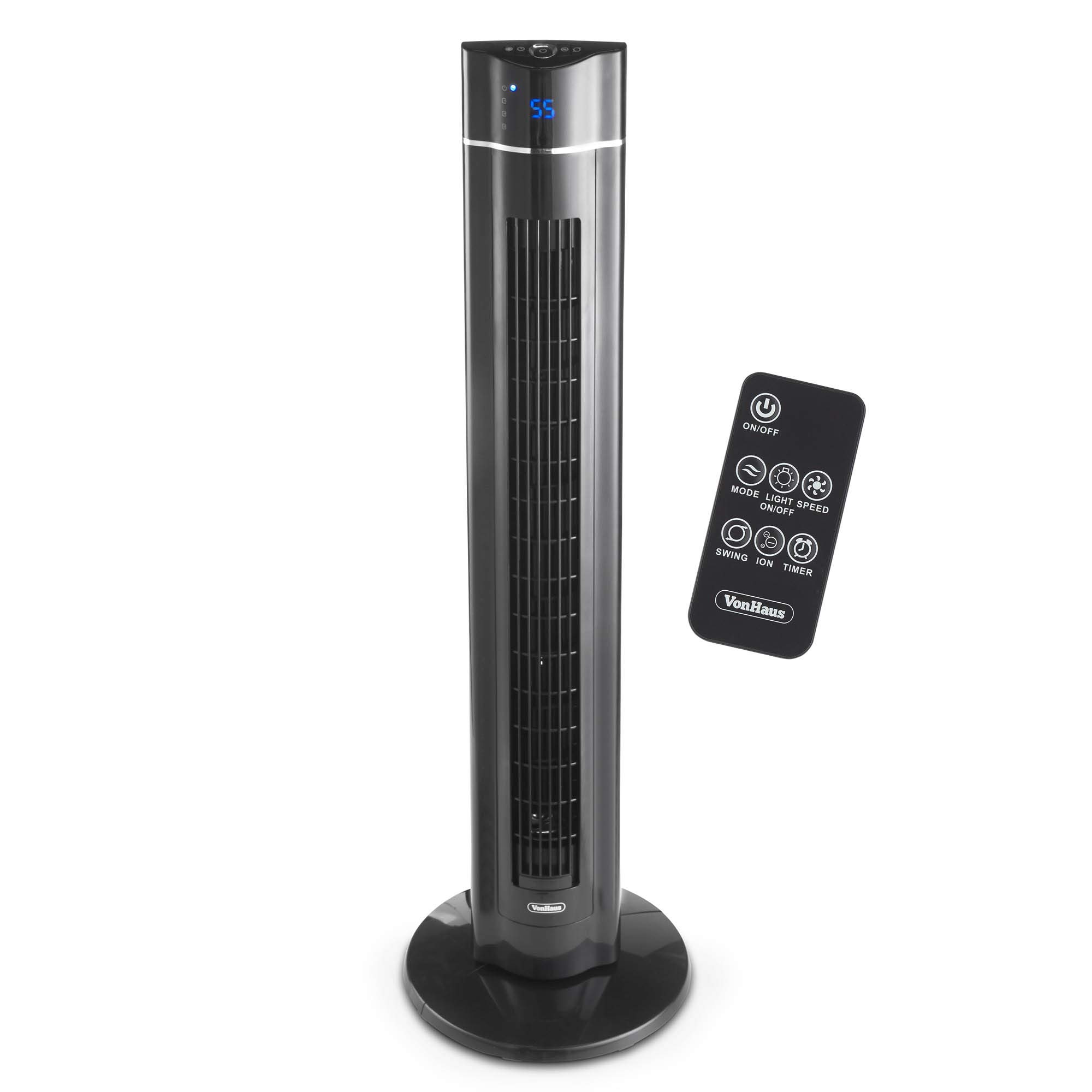 VonHaus 43" Quiet Oscillating Tower Fan with Remote Control, LED Display, 3 Speed and Fan Settings, Aroma Tray and 1-8 Hour Timer