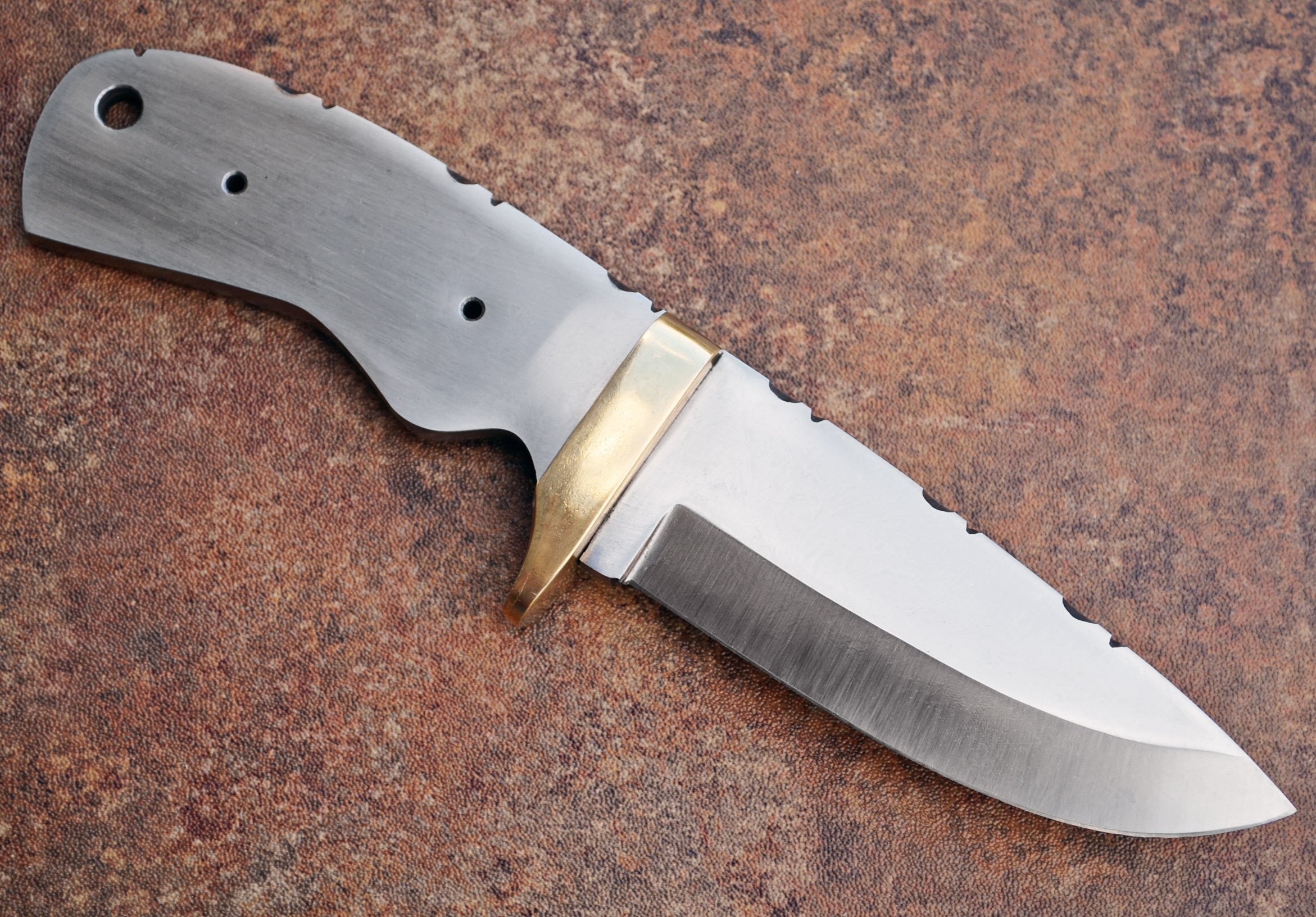 Whole Earth Supply Large Drop Point D-2 D2 Knife Blank +Brass Finger Guard for Custom Making Knives Blade Blades Blanks Hunting