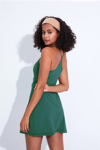 Women's Tennis Golf Dress, Sleeveless Built-in Bra & Shorts for Workout Green Large