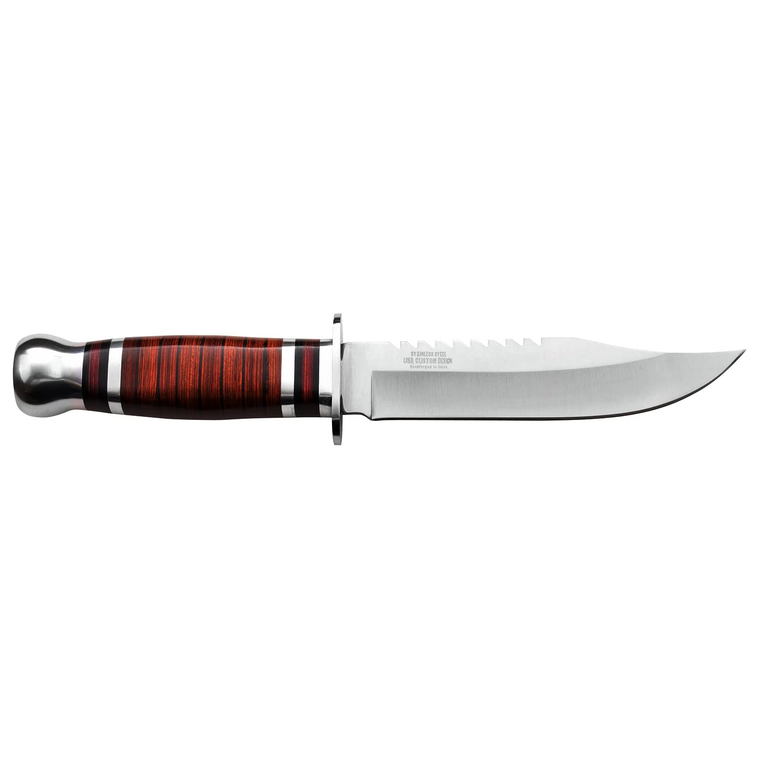 Survivor - Fixed Blade Knife - 10.5-inches Overall, Satin Finish Clip Point Blade w/Sawback, Brown Wood Handle, Includes Nylon Sheath - HK-782S- Hunting, Camping, Survival - Prep. Survive. Thrive.