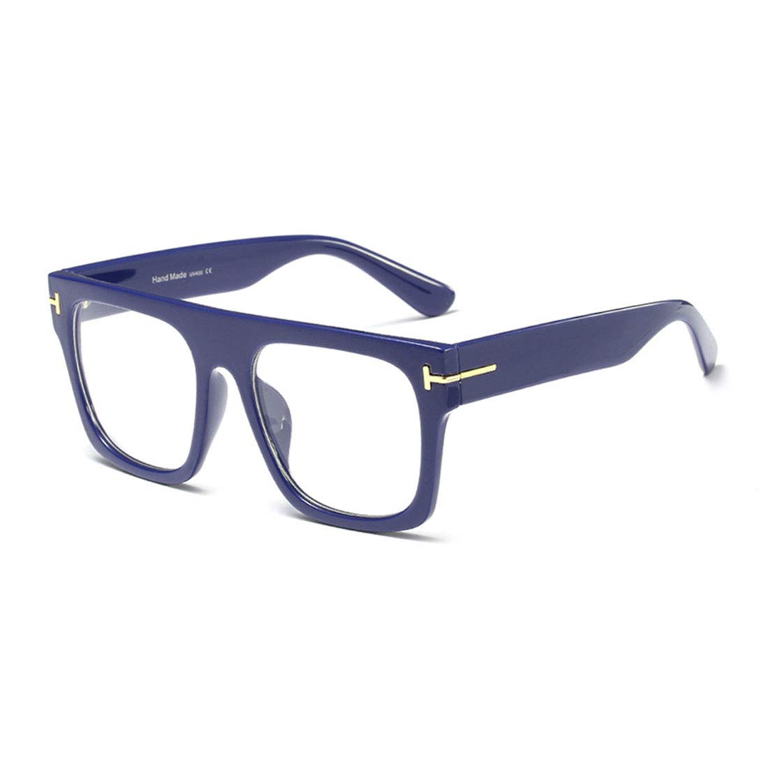 Unisex Stylish Square Non-prescription Eyeglasses Glasses Flat Top Big Eyeglass Frames Large lens Clear Lens Eyewear (Blue)