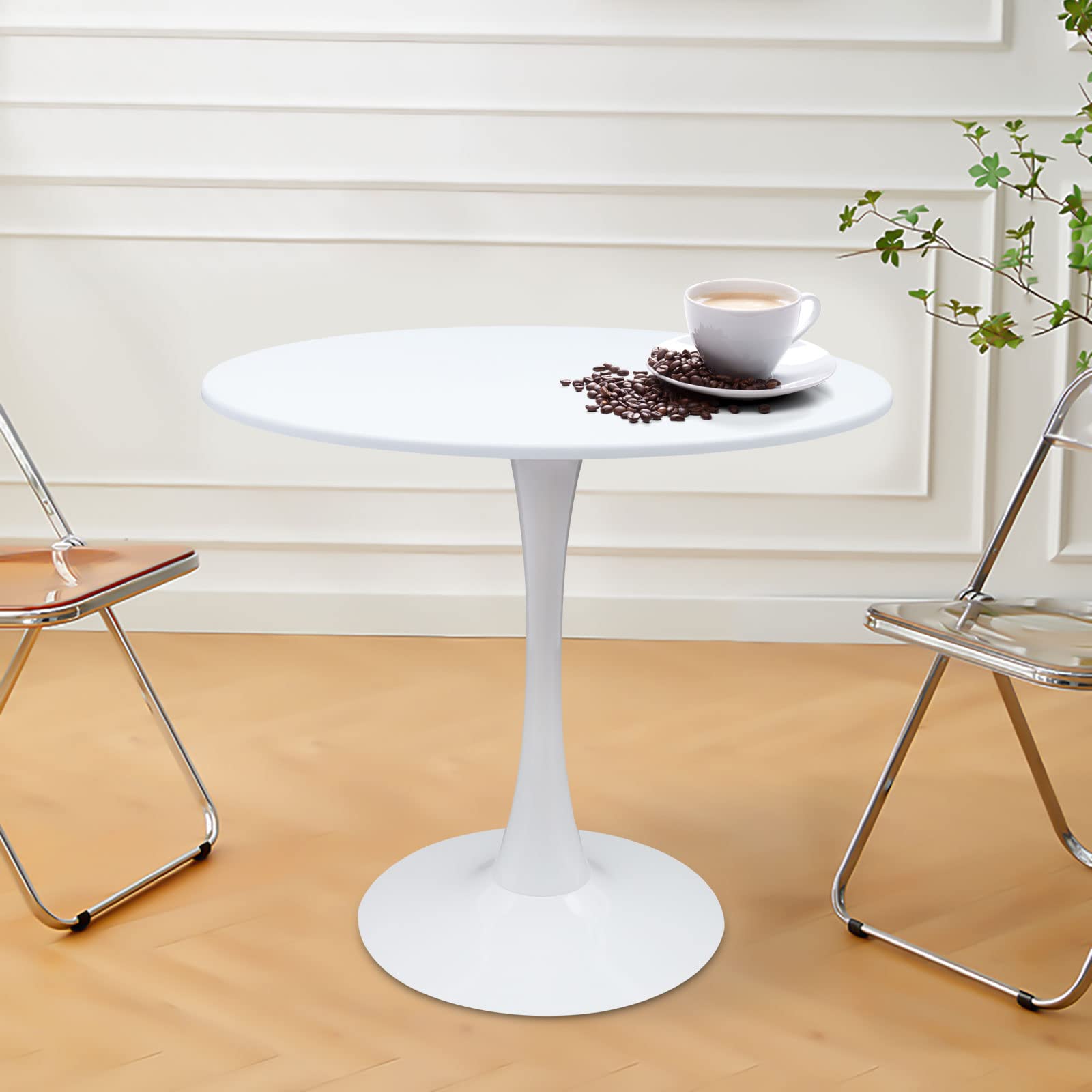 White Round Dining Table, 31.5 Inches Modern Tulip Kitchen Table wirh Sturdy Pedestal, Home White Coffee Table, Negotiation Table for Dining Room Living Room Cafe