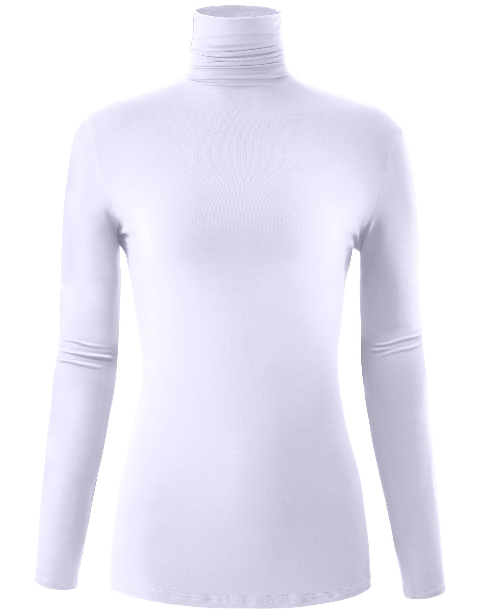 Womens Long Sleeve Turtleneck Lightweight Pullover Slim Shirt Top White Medium