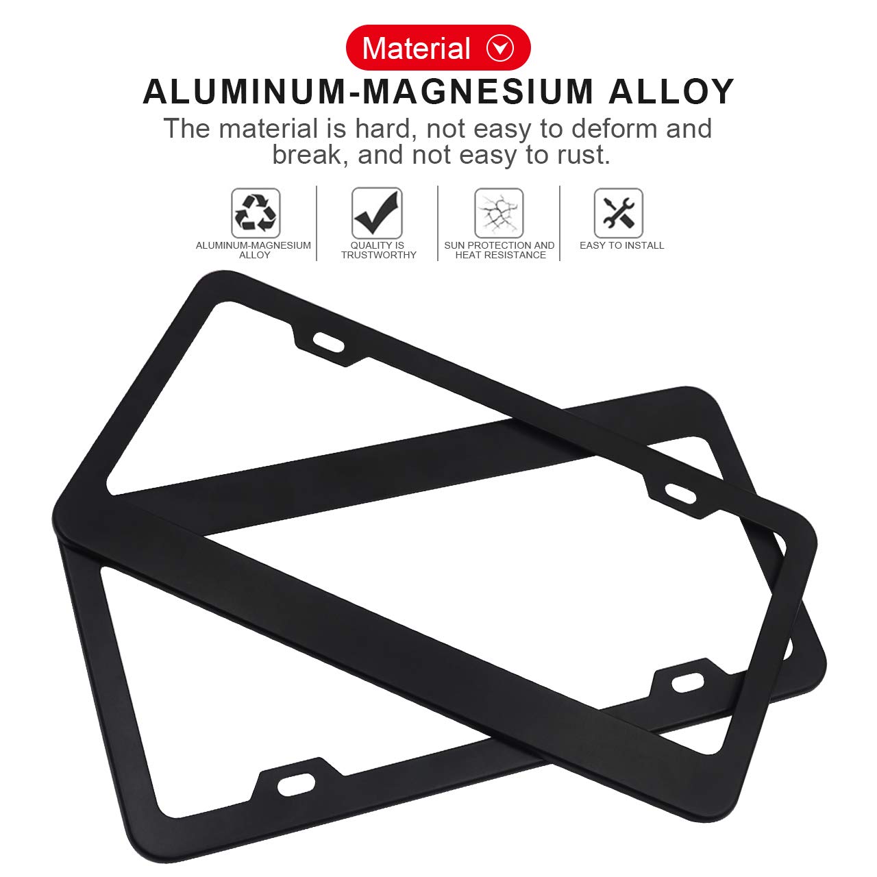 ZELEMO 2Pcs 2 Holes Black Matte Aluminum License Plate Frames Fits All Standard 6x12 Inches US License Plates Includ Screws.
