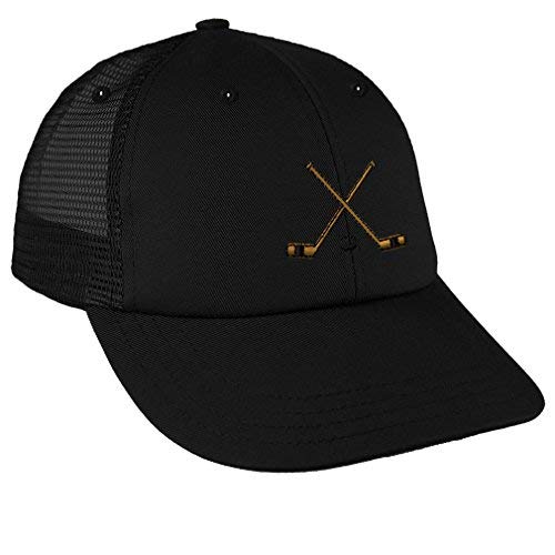 Speedy Pros Hockey Sticks Embroidery Design Low Crown Mesh Golf Snapback Hat Black