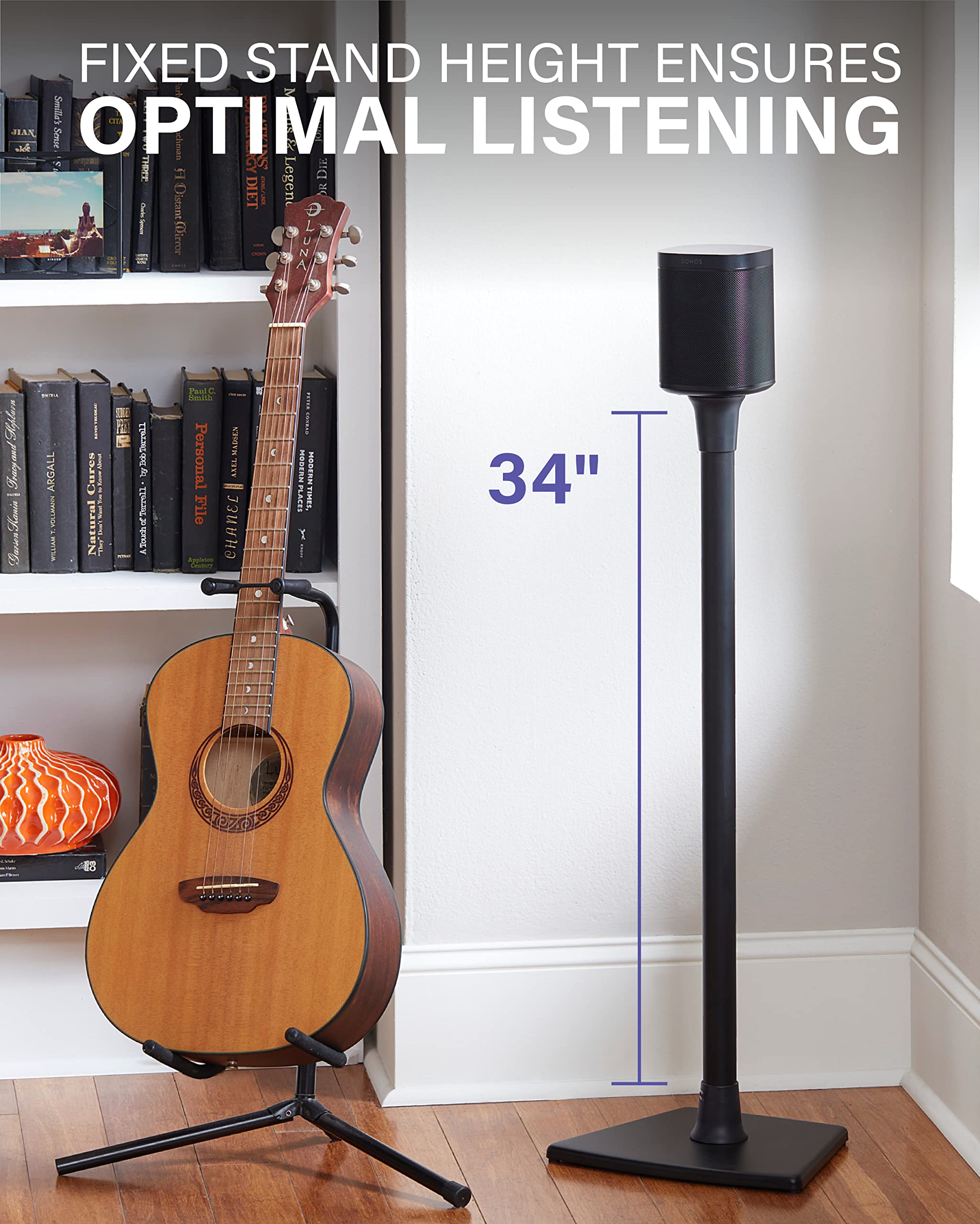 Sanus Speaker Stands Pair for Sonos One, One SL & Play:1 Speakers - Premium Fixed Height Speaker Stands w/Built-in Cable Management Channels & Easy 3-Step Install - Black Stands Pair