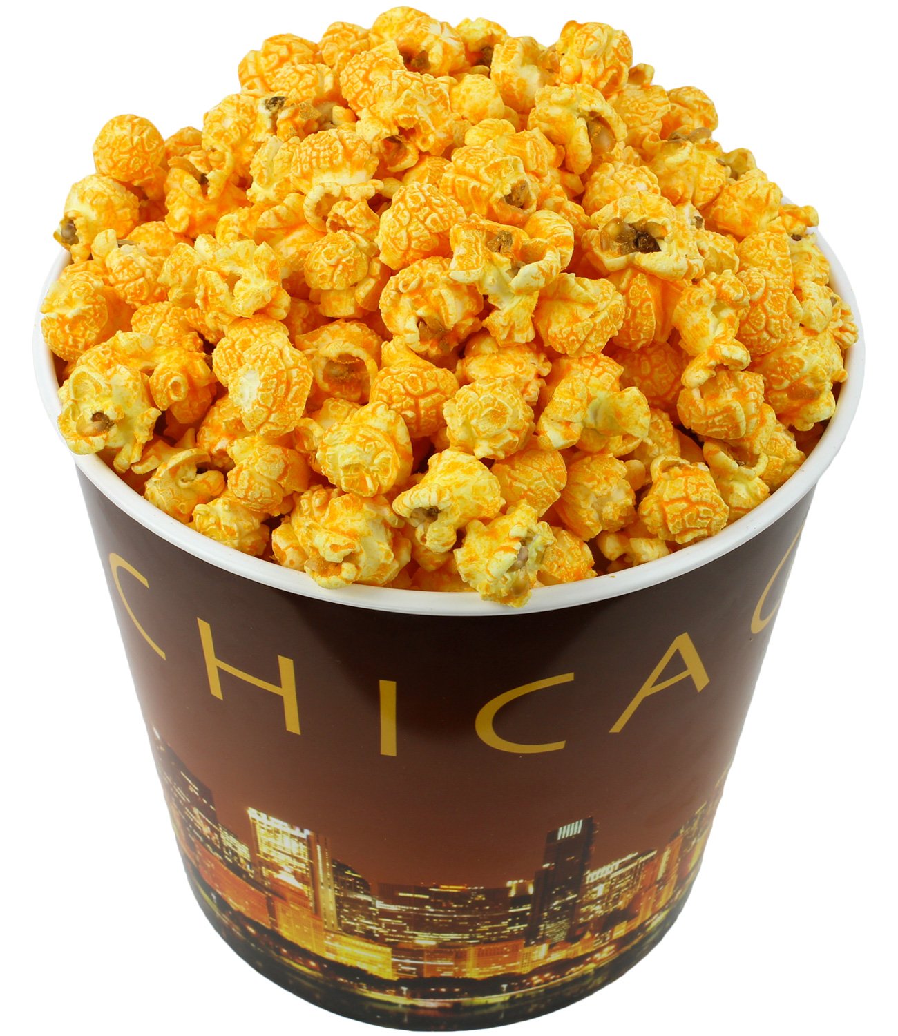 Signature Popcorn, 1-Gallon Gold Chicago Skyline Reusable Plastic Bucket Tin, Cheddar Cheese Flavor, Gourmet Popcorn Snack, Gluten Free