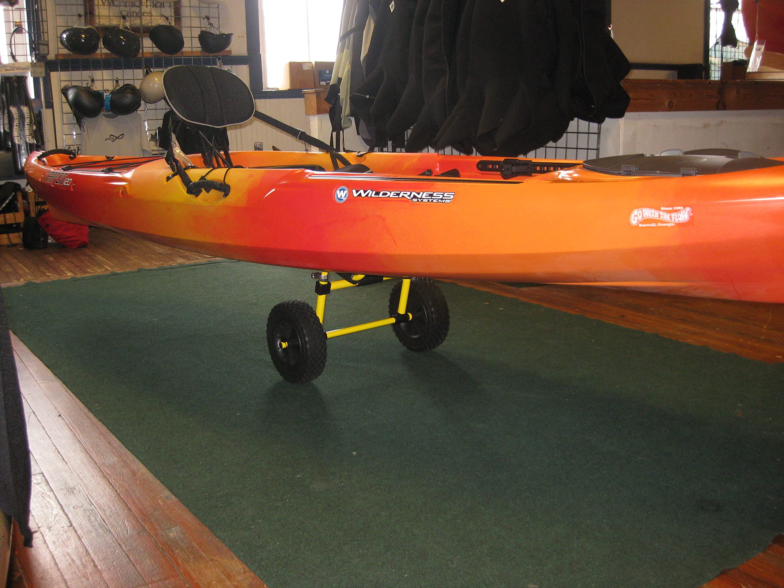 Suspenz Kayak Cart Trolley, Sit on Top SOT Adjustable Width Transport Carrier with No Flat Airless Wheels, Yellow, (22-0077)