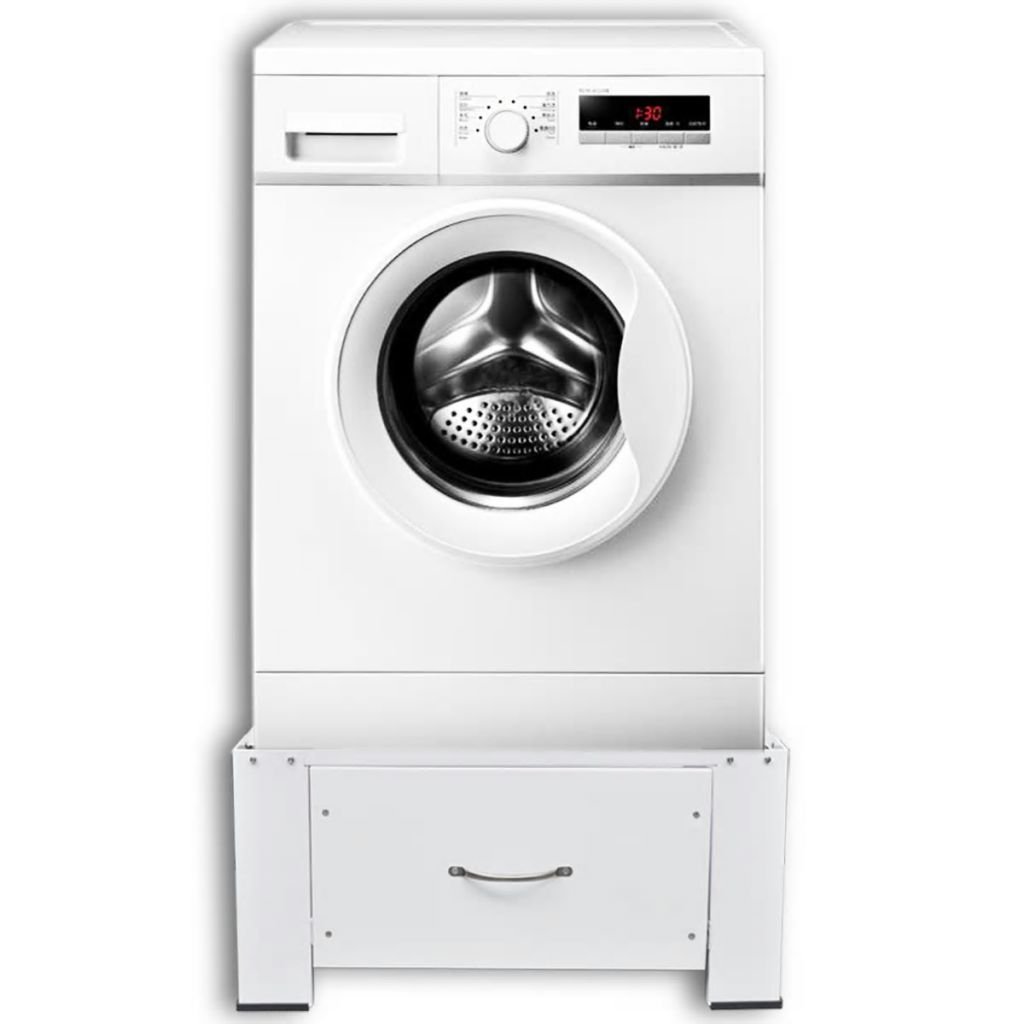 vidaXL Washing Machine Pedestal with Storage Drawer Adjustable Height Dryer Mini Refrigerator Cabinet Stand for Refrigerator Dryer Washer Cabinet,White