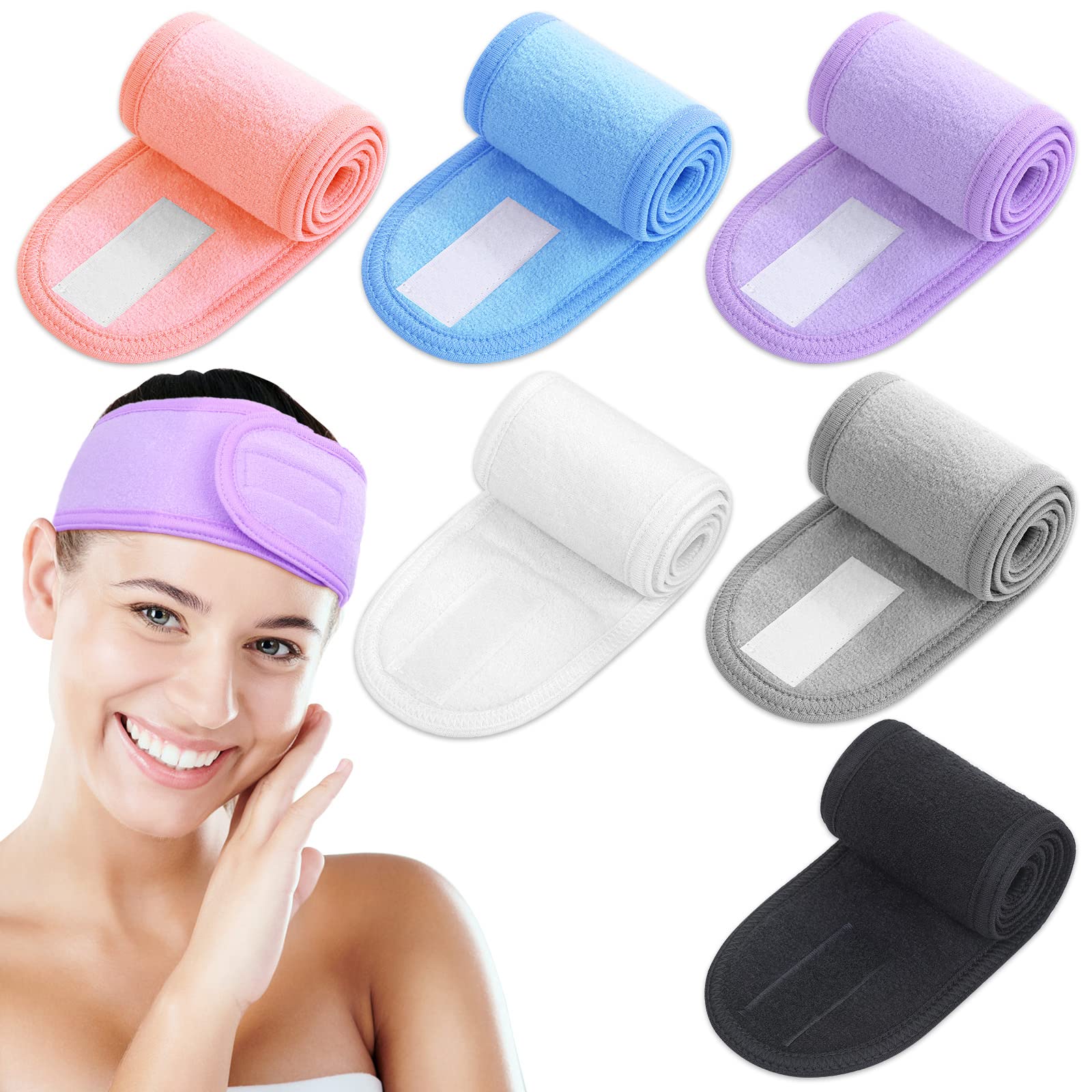 Sublaga Spa Headband Hair Wrap, Sweat Headband Head Wrap Hair Towel Wrap Non-slip Stretchable Washable Makeup Headband for Face Wash (6pcs colorful)