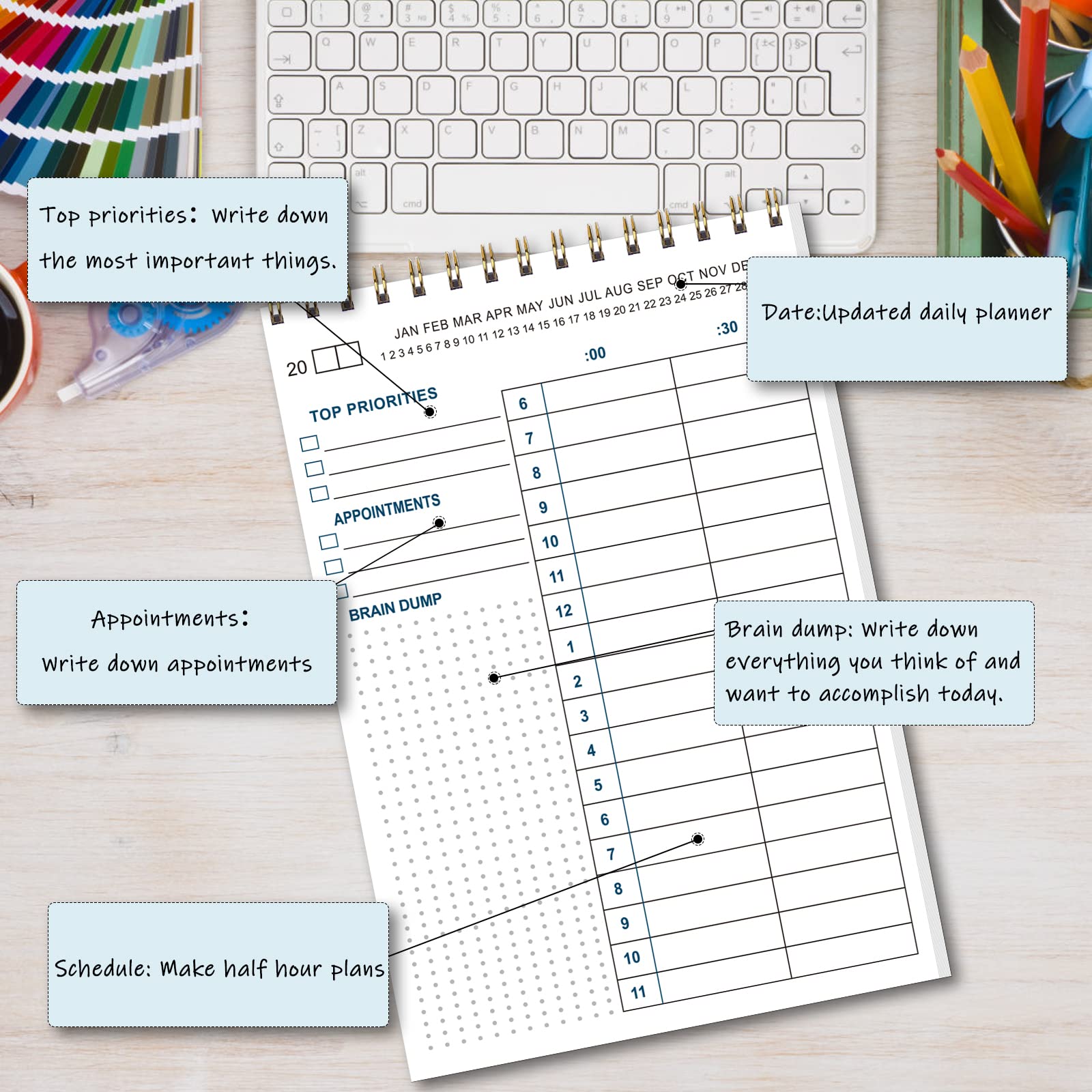 Time Blocking Planner 2023,To Do List Notepad with Priorities,Hourly Scheduler and Notes with PVC Covers,Spiral Bound Daily Planner Notepad to Do Notebook for Adults Kids Classroom Office,7x10 Inch
