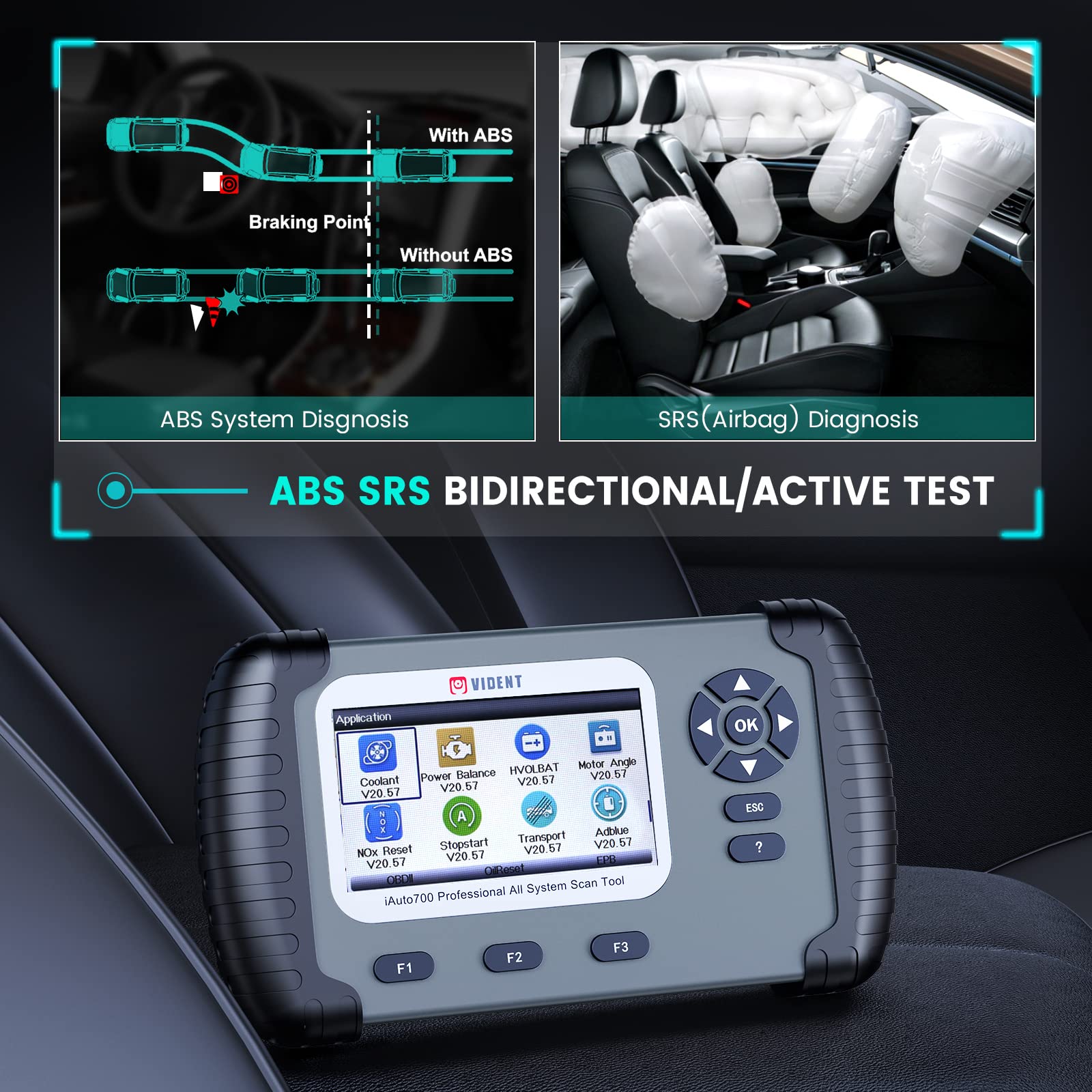 VIDENT iAuto702 Pro ABS/SRS Airbag Scan Tool, OBD2 Code Scanner, 37 Special Service Reset EPB Oil Light Reset TPS BRT