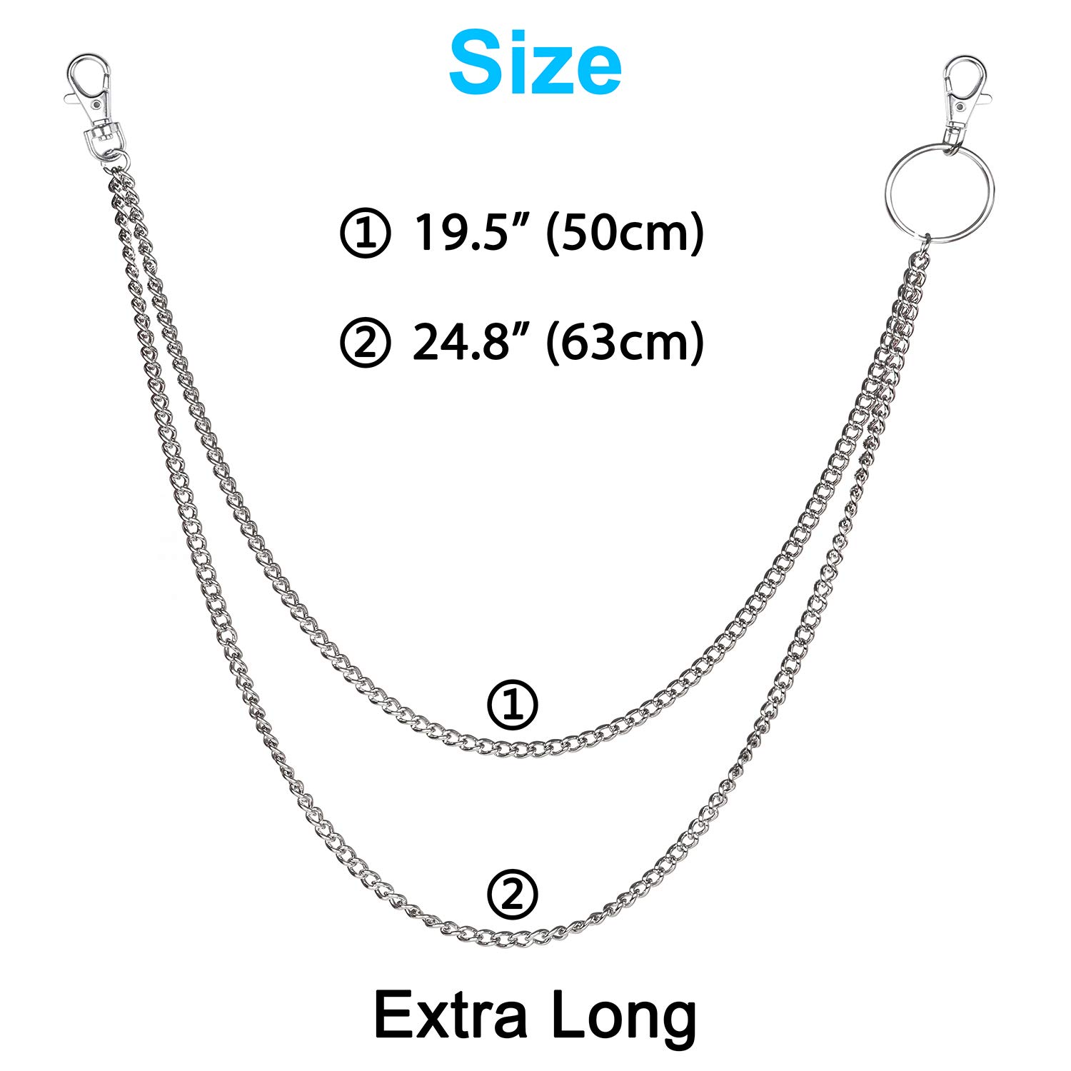 Wisdompro Pants Chain, Heavy Duty Belt Chain Hip Hop Punk Trousers Jeans Chain with Lobster Clasps for Men and Women -2 Layer