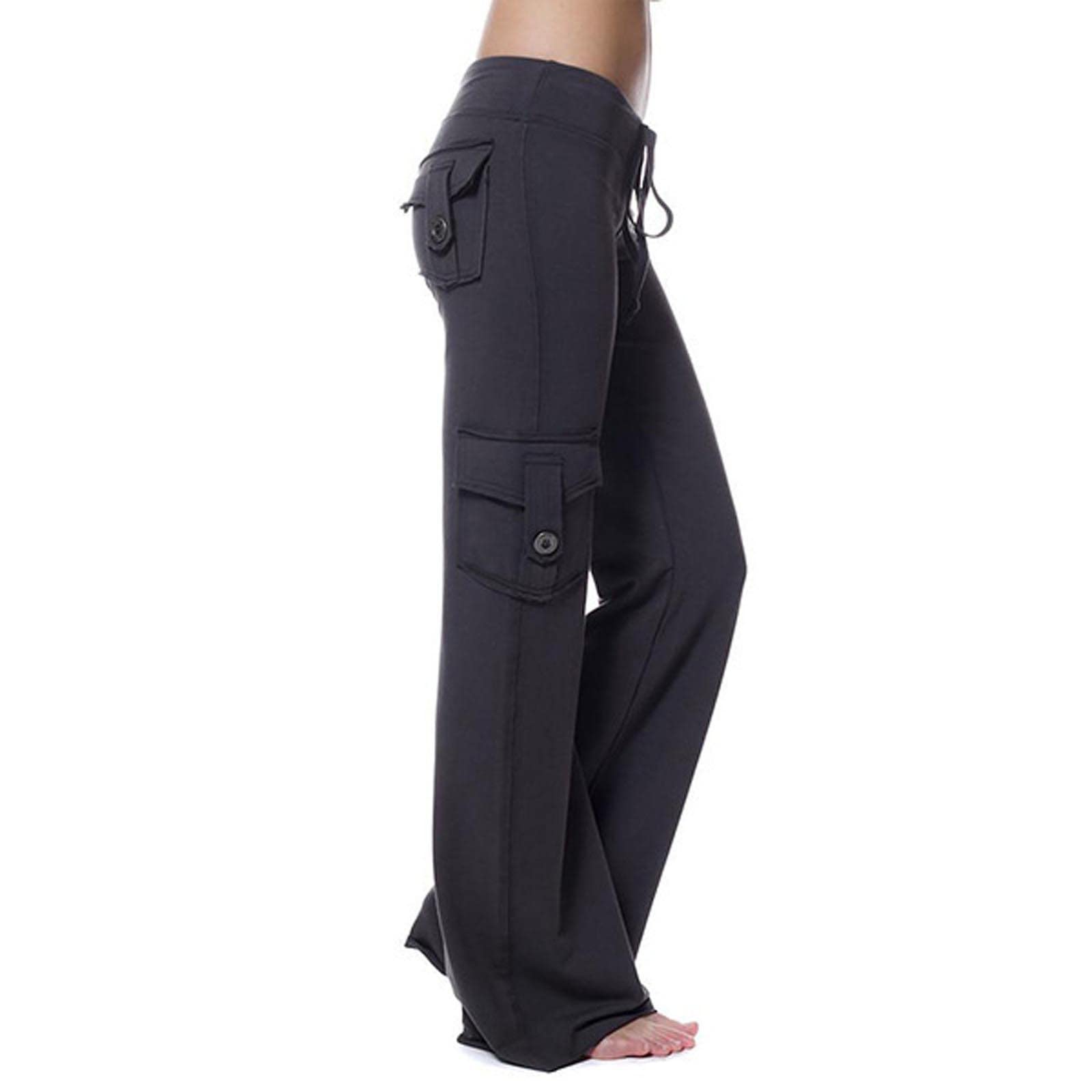 Women's Long Bootleg High Waist Flare Pants Wide Leg Work Pants Yoga Pants with Pockets Workout Pants Sweatpants Black