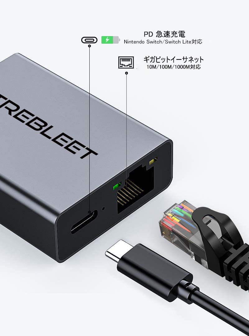 TREBLEET 2 in 1 Ethernet Adapter for Nintendo Switch with PD 60W Charging,10/100/1000 Network RJ45 LAN Wired Adapter