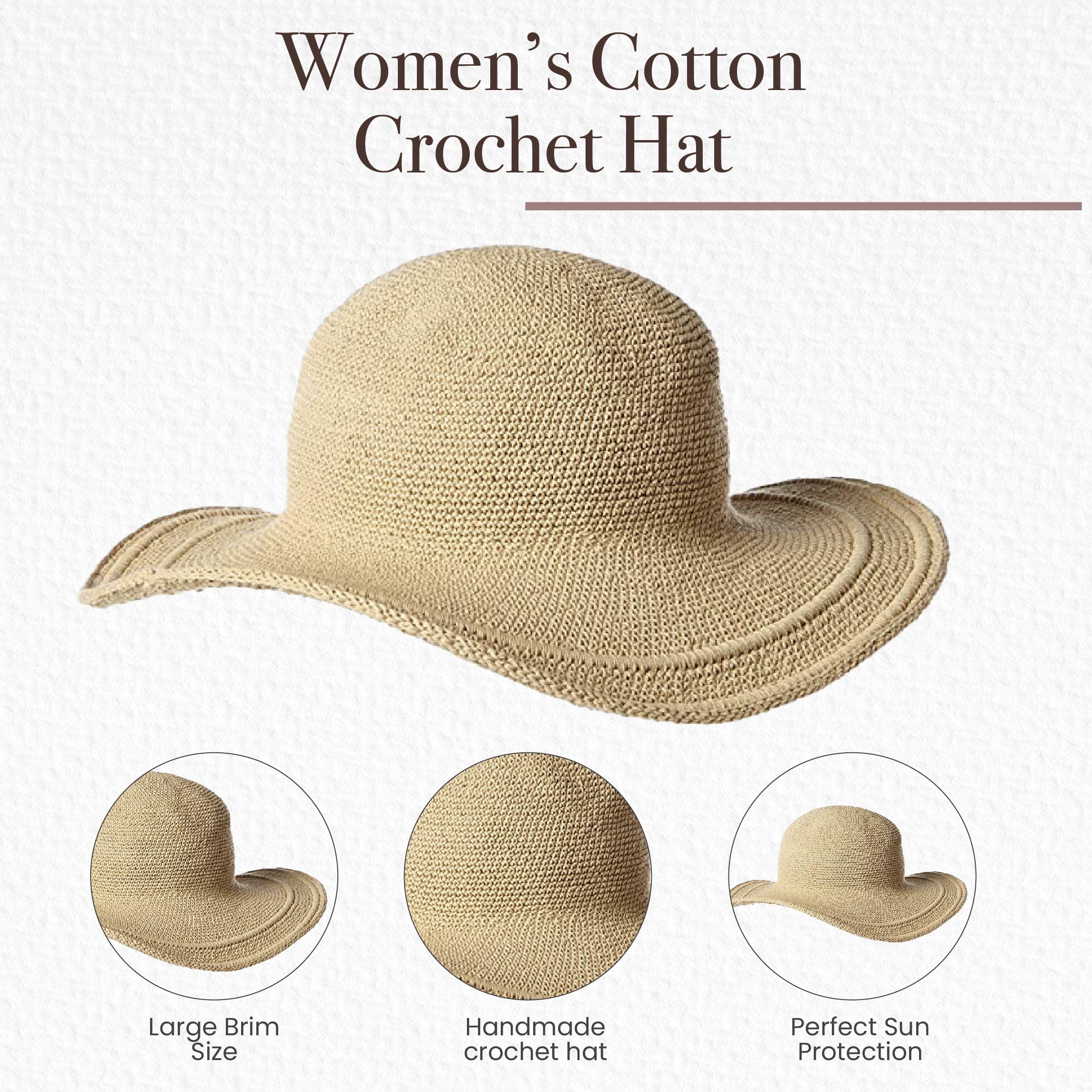San Diego Hat Company Women's One Size Tan 4 Inch Cotton Crochet