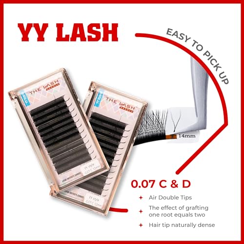 THE LASH SUPPLY YY Hybrid Eyelash Extension Professional Supplies, C/D Curl, 9-15mm Length, 0.07 Thickness, Matte Black Fake Eye Lashes, Soft and Lightweight Lashes Mixed Pack