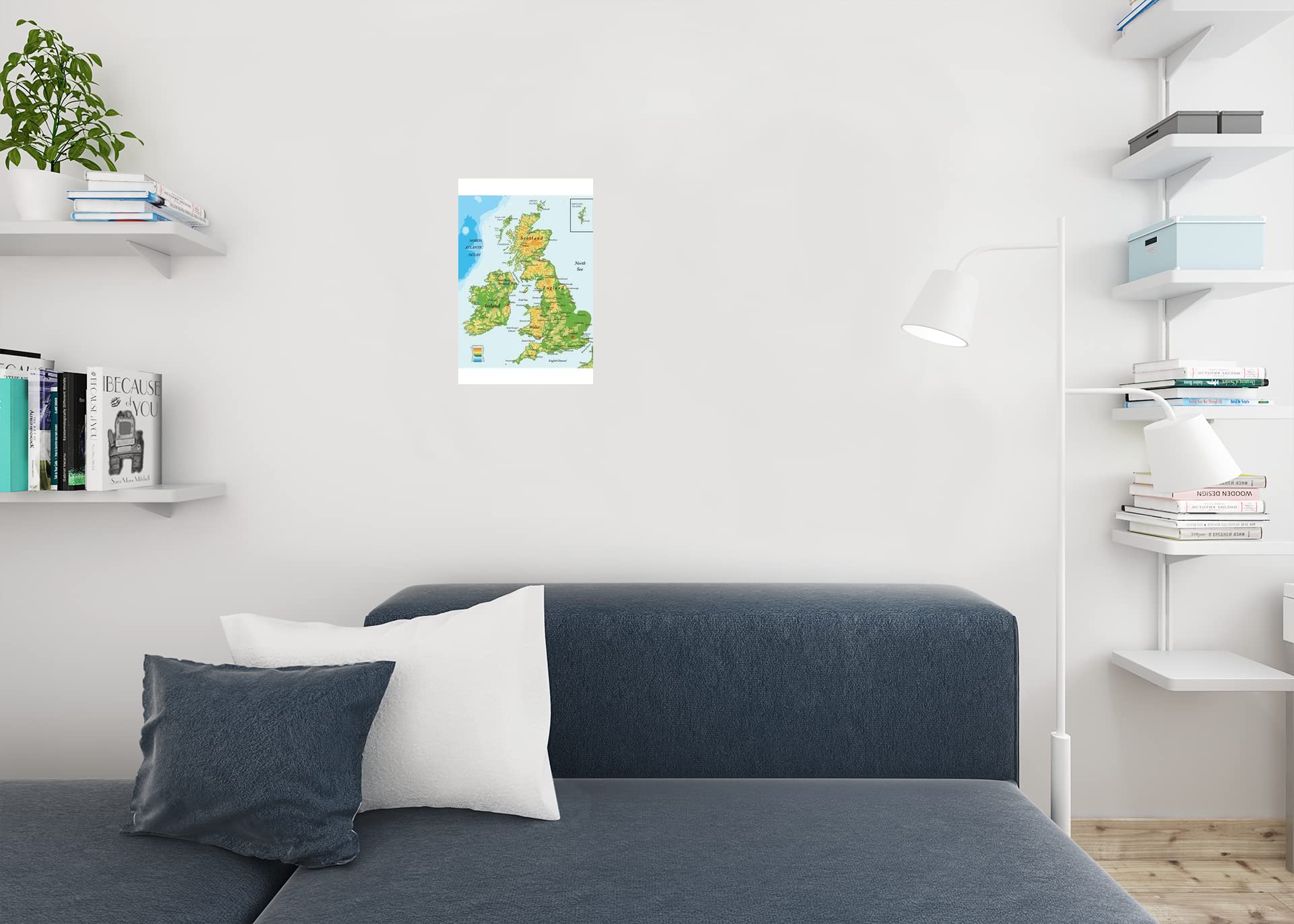 United Kingdom Ireland Scotland Topographical City Atlantic Ocean Map Cool Huge Large Giant Wall Art 36x54