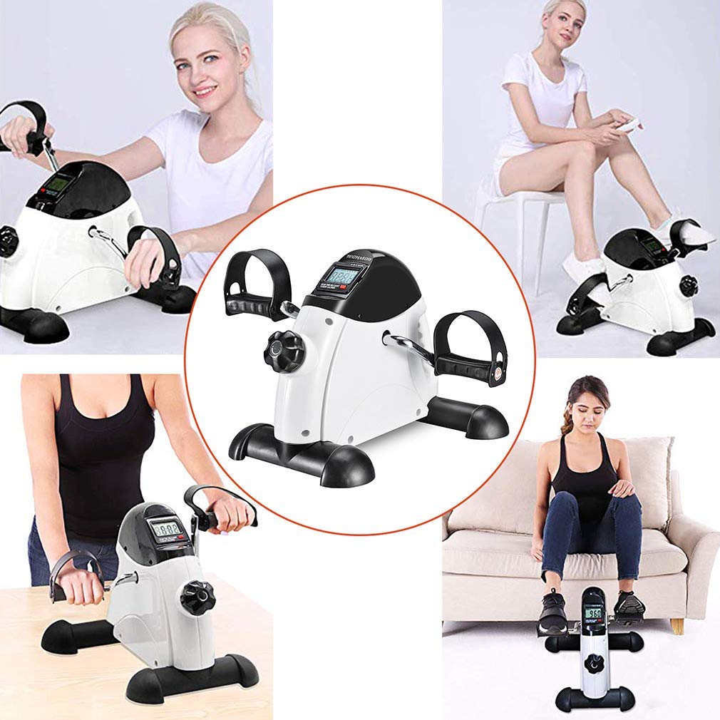 TECHMOO Exercise Bikes Physical Therapy Leg Exercisers Sport Foldable Pedal Exerciser, Stationary Under Desk Exercise Equipment Arm/Leg/Foot Peddler Exercise with LCD Monitor(Black)