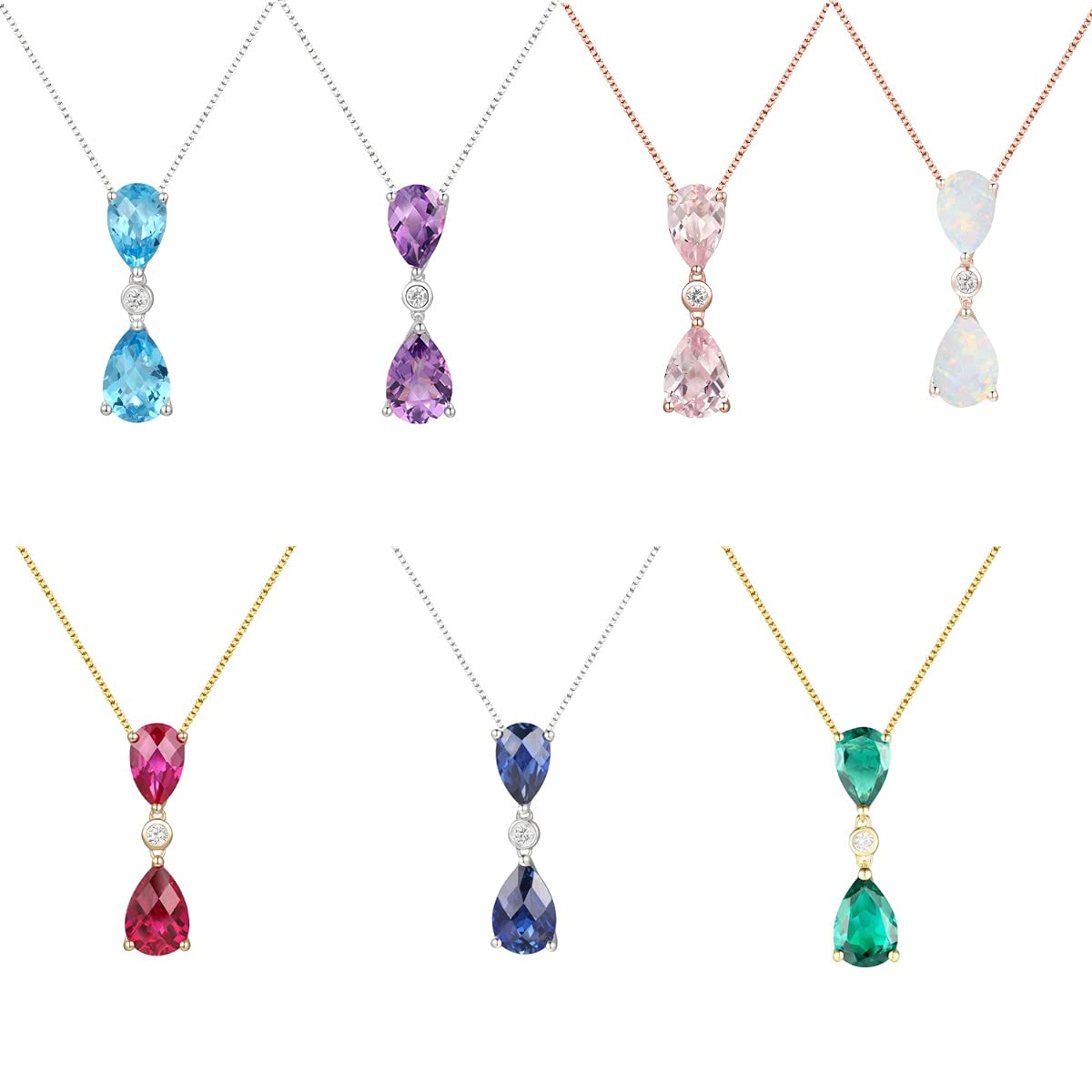 Tirafina Lab-Created White Sapphire and Double Pear-shaped Gemstone Pendant, Birthstone Jewelry, Gemstone, Created Opal